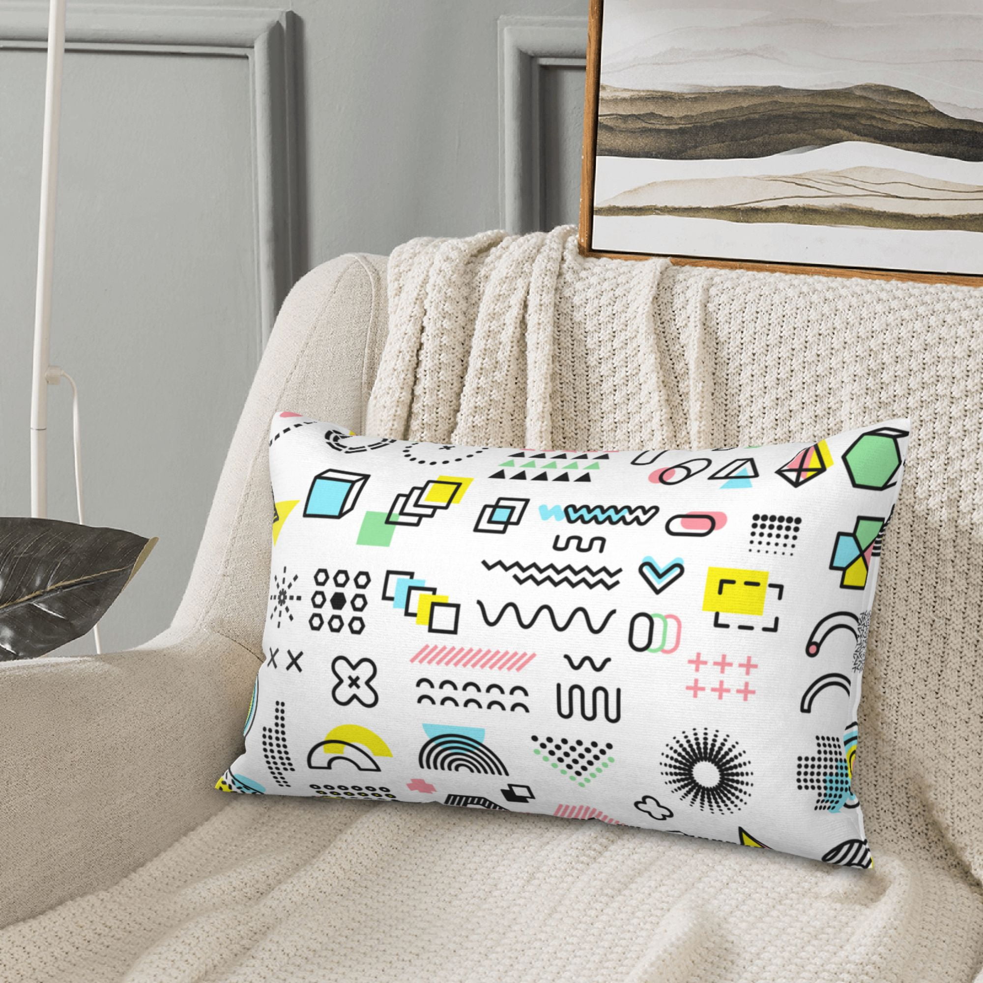 ZNDUO Rectangular Plush Cushion Cover, Geometric Shapes Seamless ...