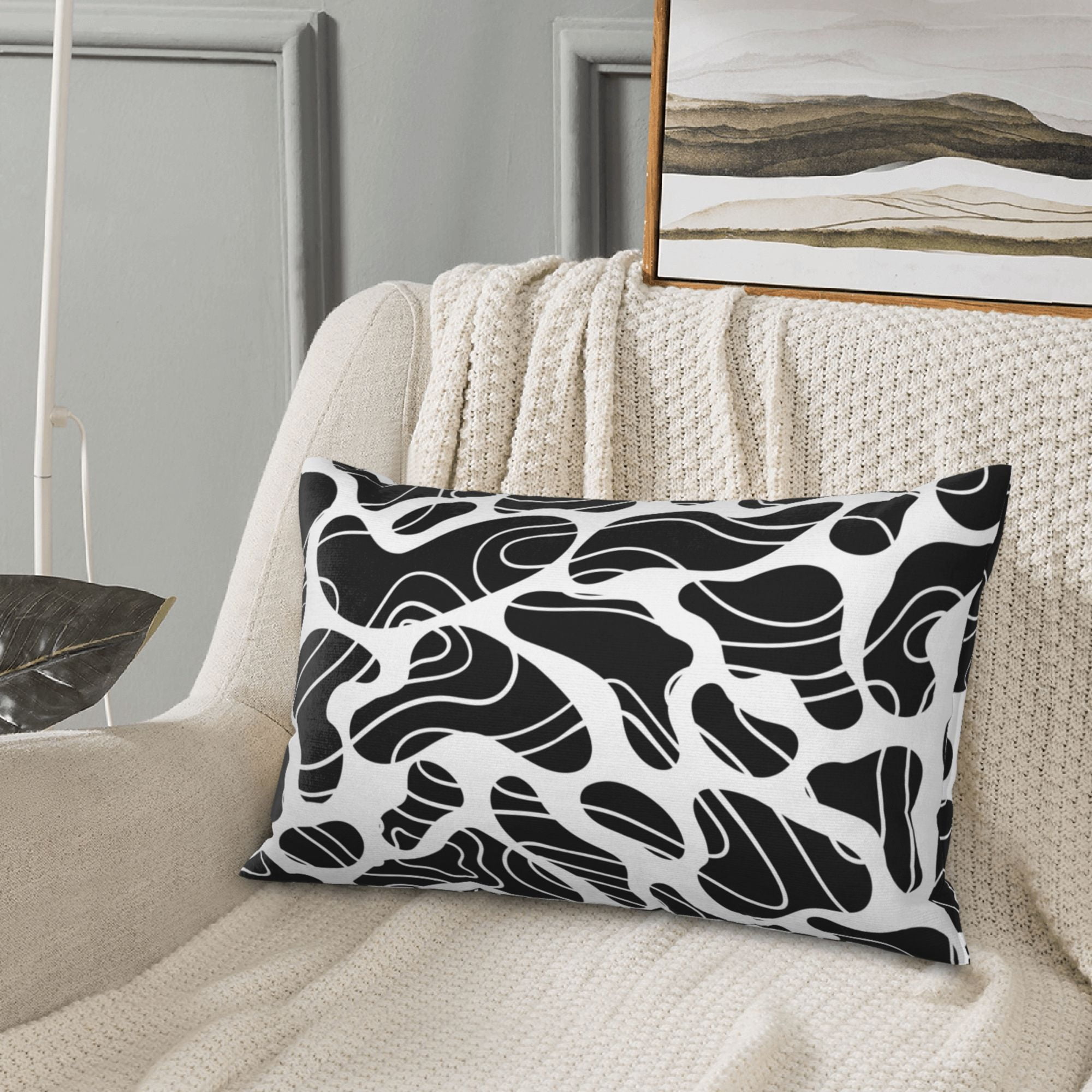 ZNDUO Rectangular Plush Cushion Cover, Hand Drawn Black Spots Pattern ...