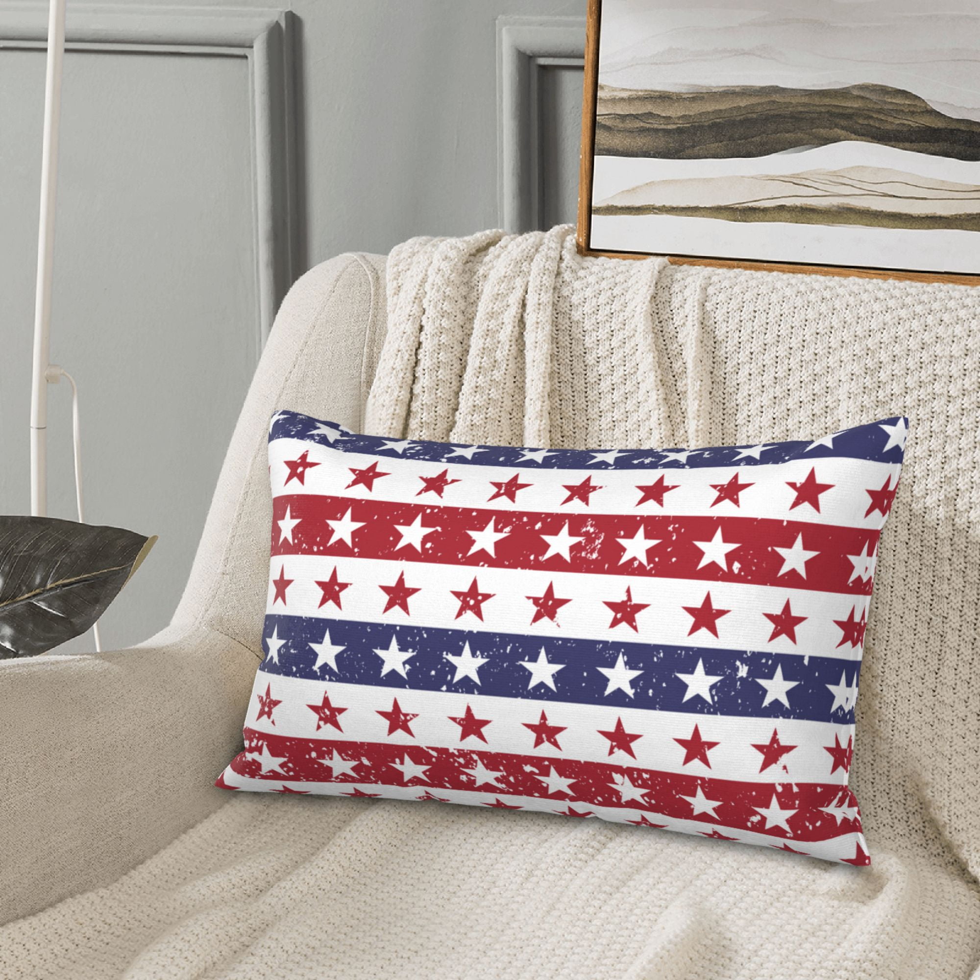 ZNDUO Rectangular Plush Cushion Cover, Red White Stars Usa Flag ...
