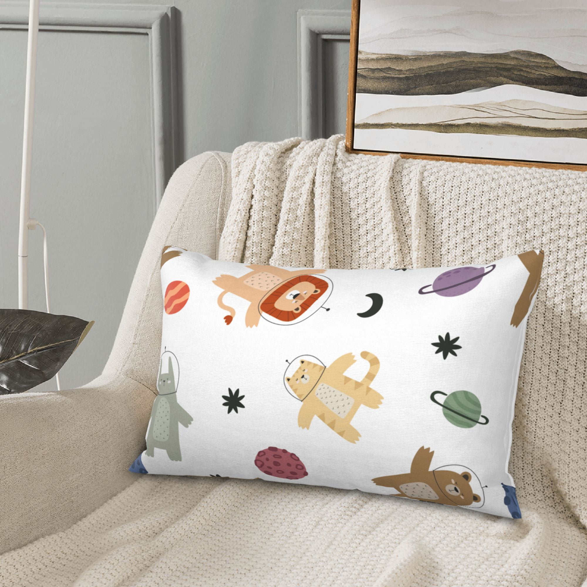 ZNDUO Rectangular Plush Cushion Cover, Seamless Cartoon Animals Pattern ...