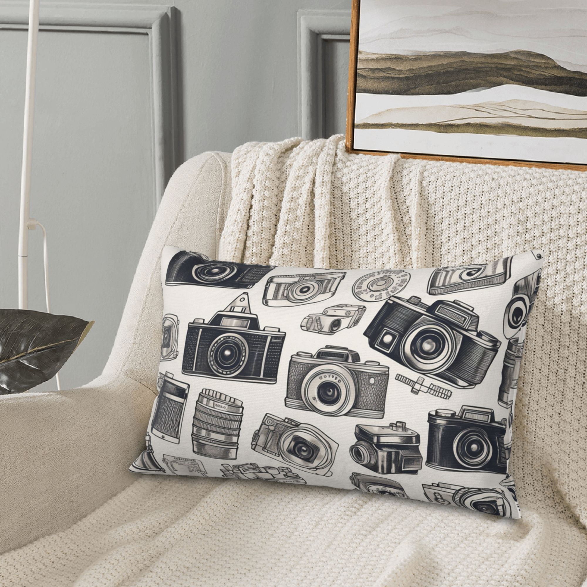 ZNDUO Rectangular Plush Cushion Cover, Vintage Cartoon Camera Pattern ...