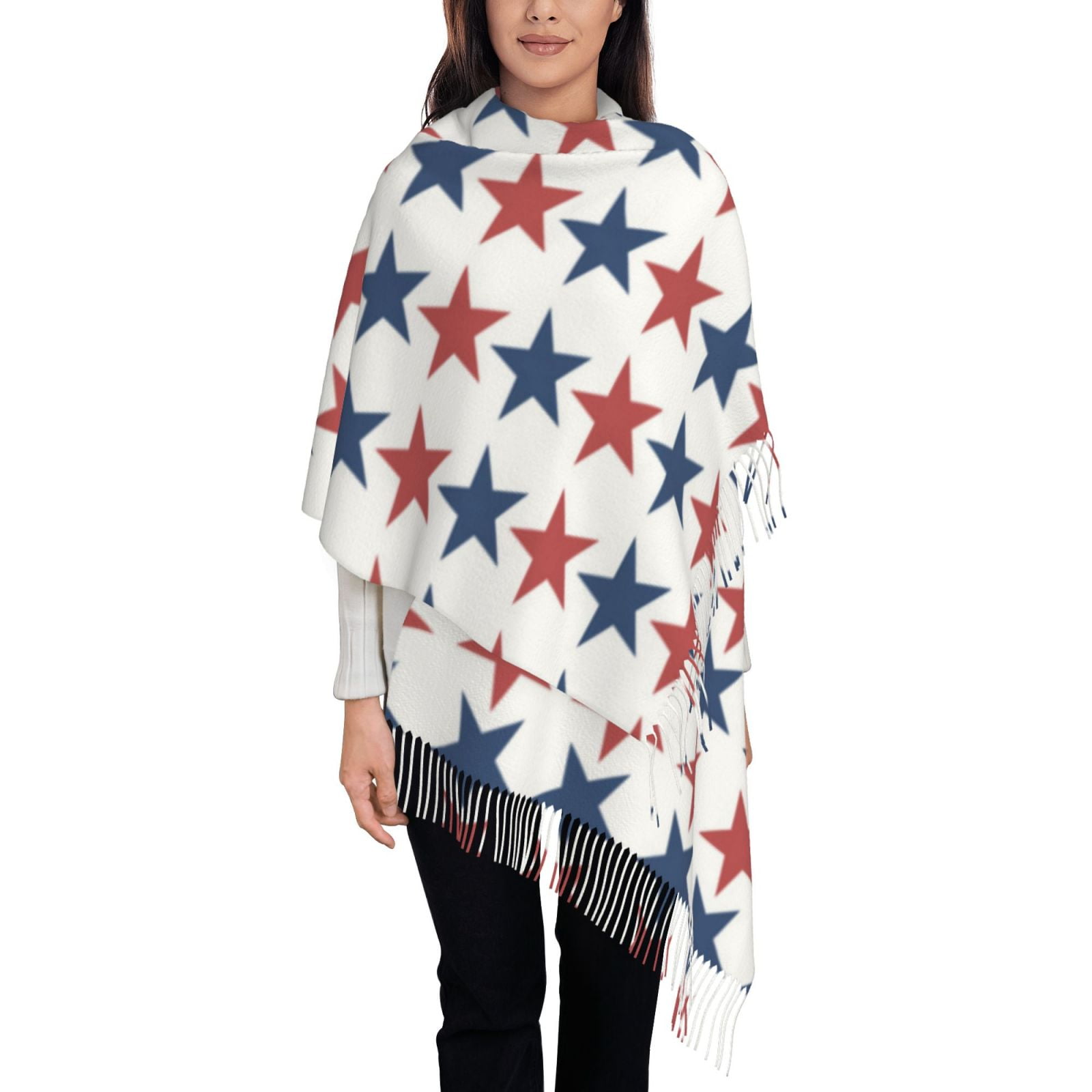 ZNDUO Red Blue Patriotic Star Pattern Pashmina Shawls，Wraps Winter Warm ...