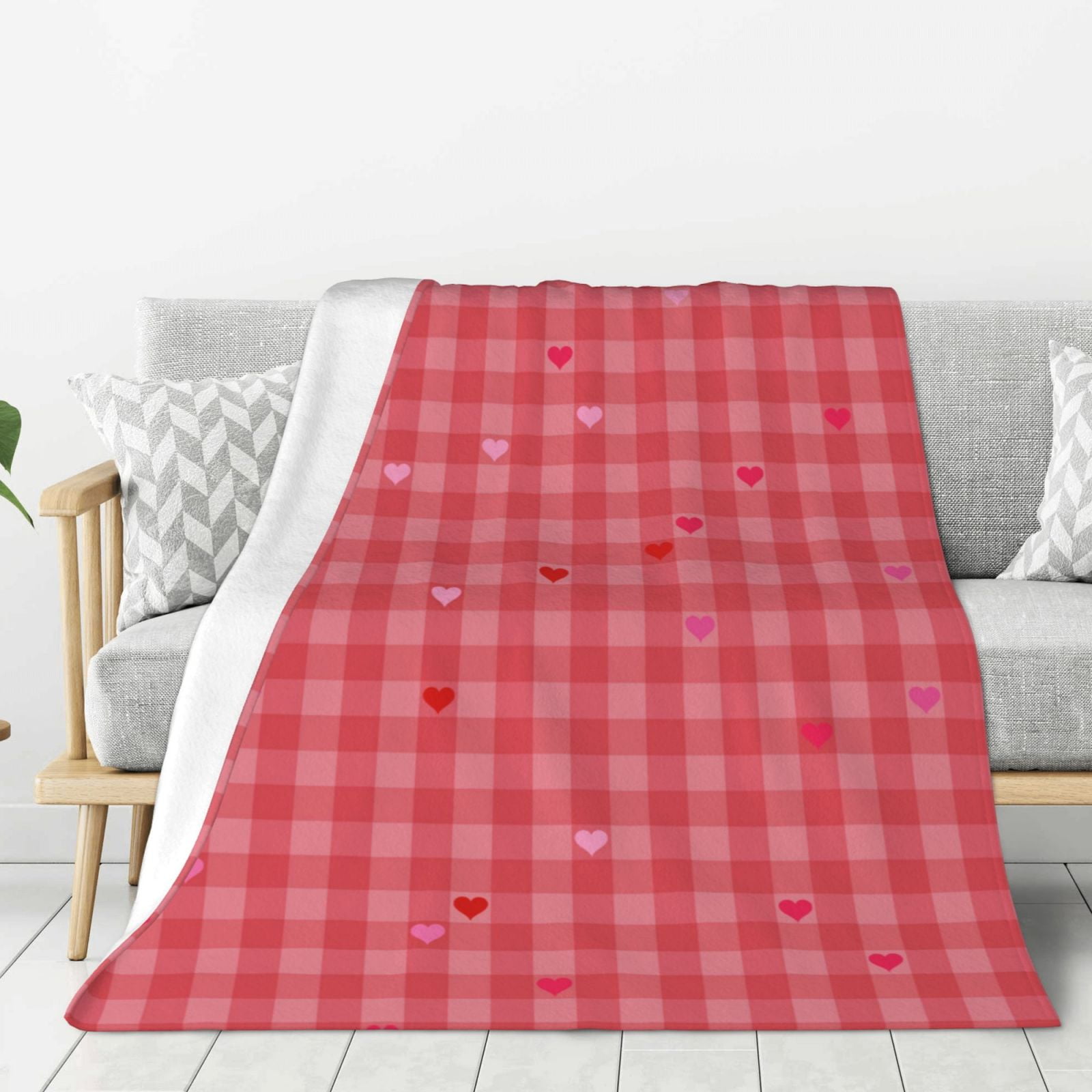 ZNDUO Red Heart Square Pattern Pattern Thickening Blanket, Fluffy Soft ...