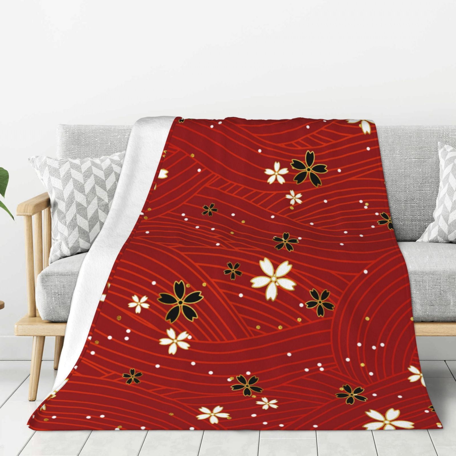 ZNDUO Red Japanese Flower Pattern Pattern Thickening Blanket, Fluffy ...