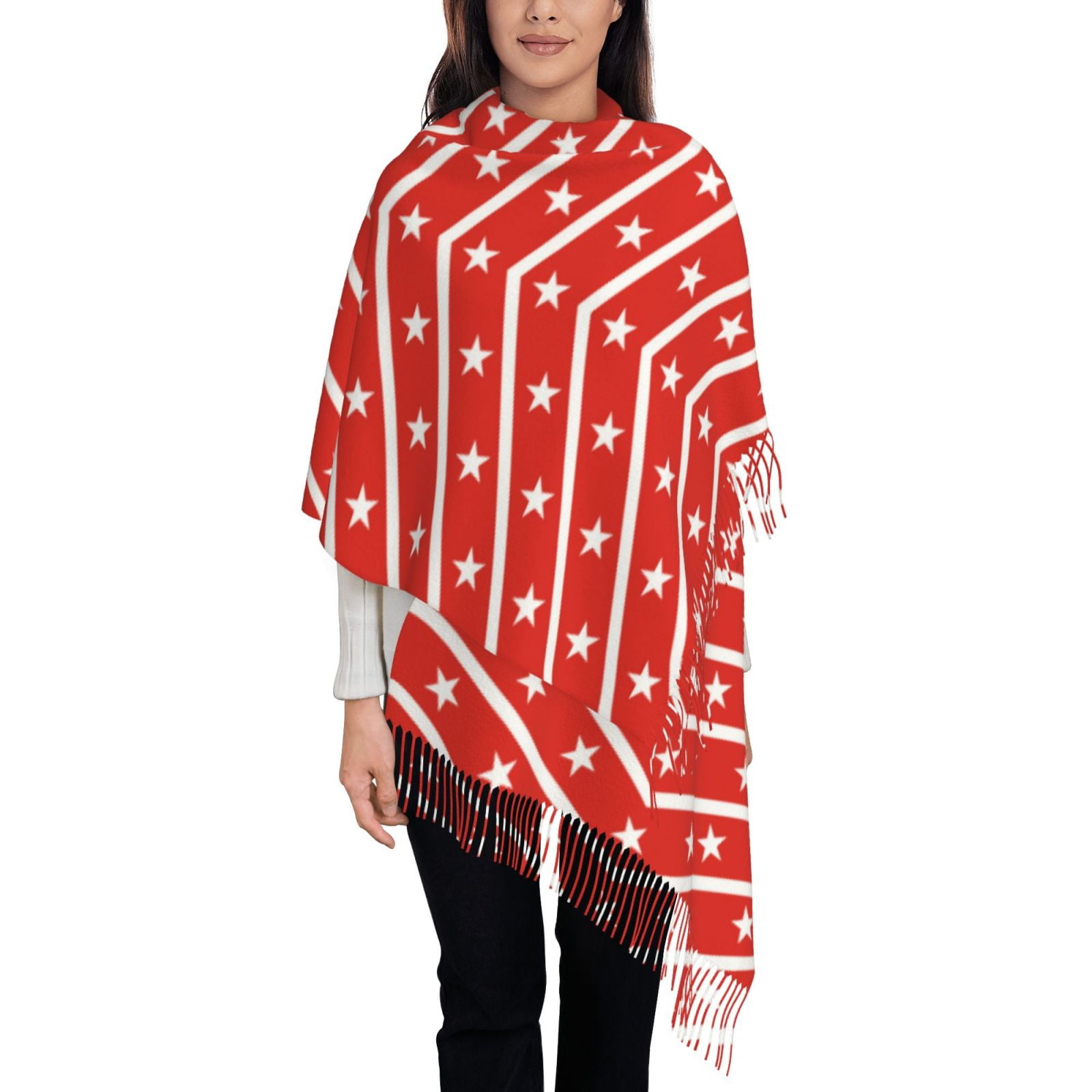 ZNDUO Red Stars Flag Patriotic Pattern Pashmina Shawls，Wraps Winter ...