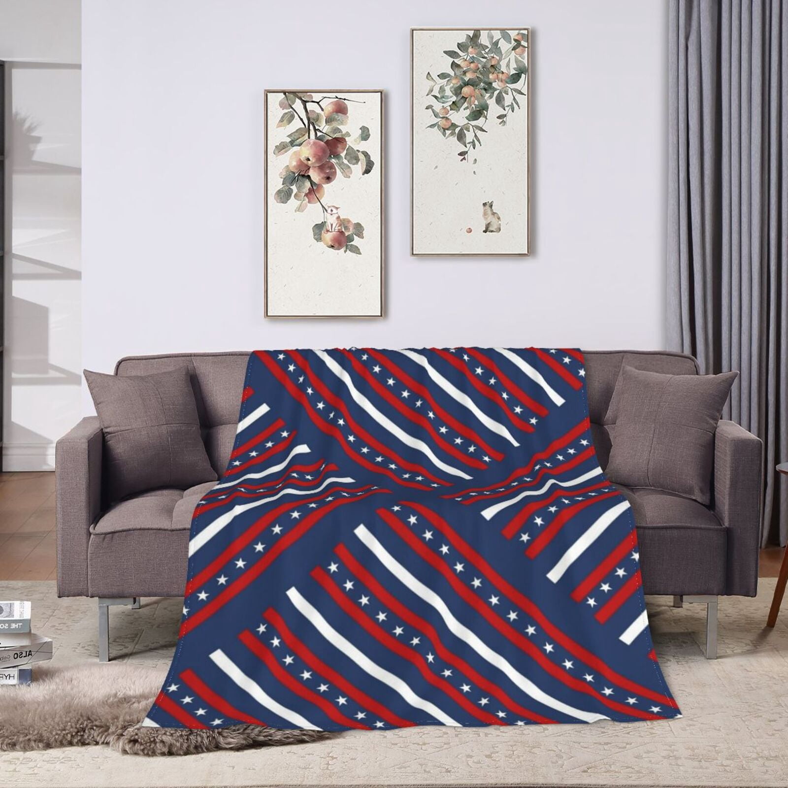 ZNDUO Red White Blue Stars Stripes Pattern Throw Blanket, Lightweight ...