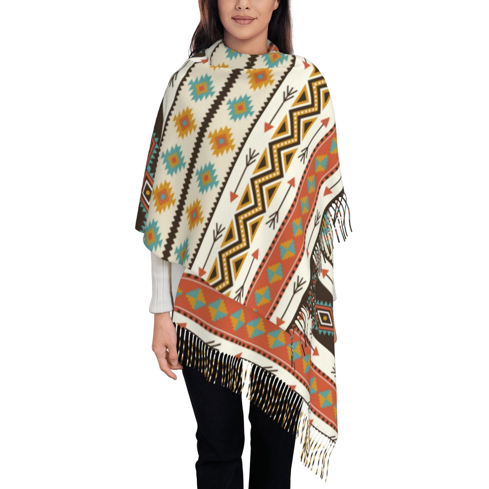ZNDUO Retro Boho Aztec Tribe Pattern Pashmina Shawls，Wraps Winter Warm ...