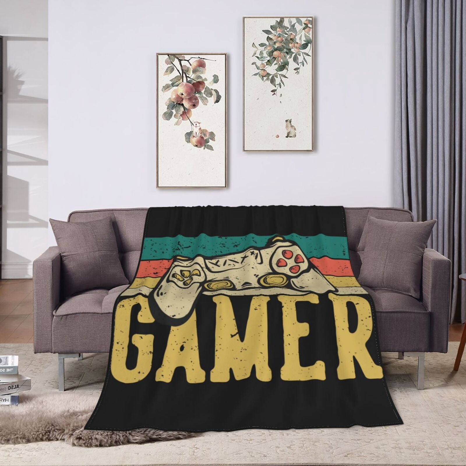 ZNDUO Retro GAMER Pattern Throw Blanket, Lightweight Cozy Soft Throw ...