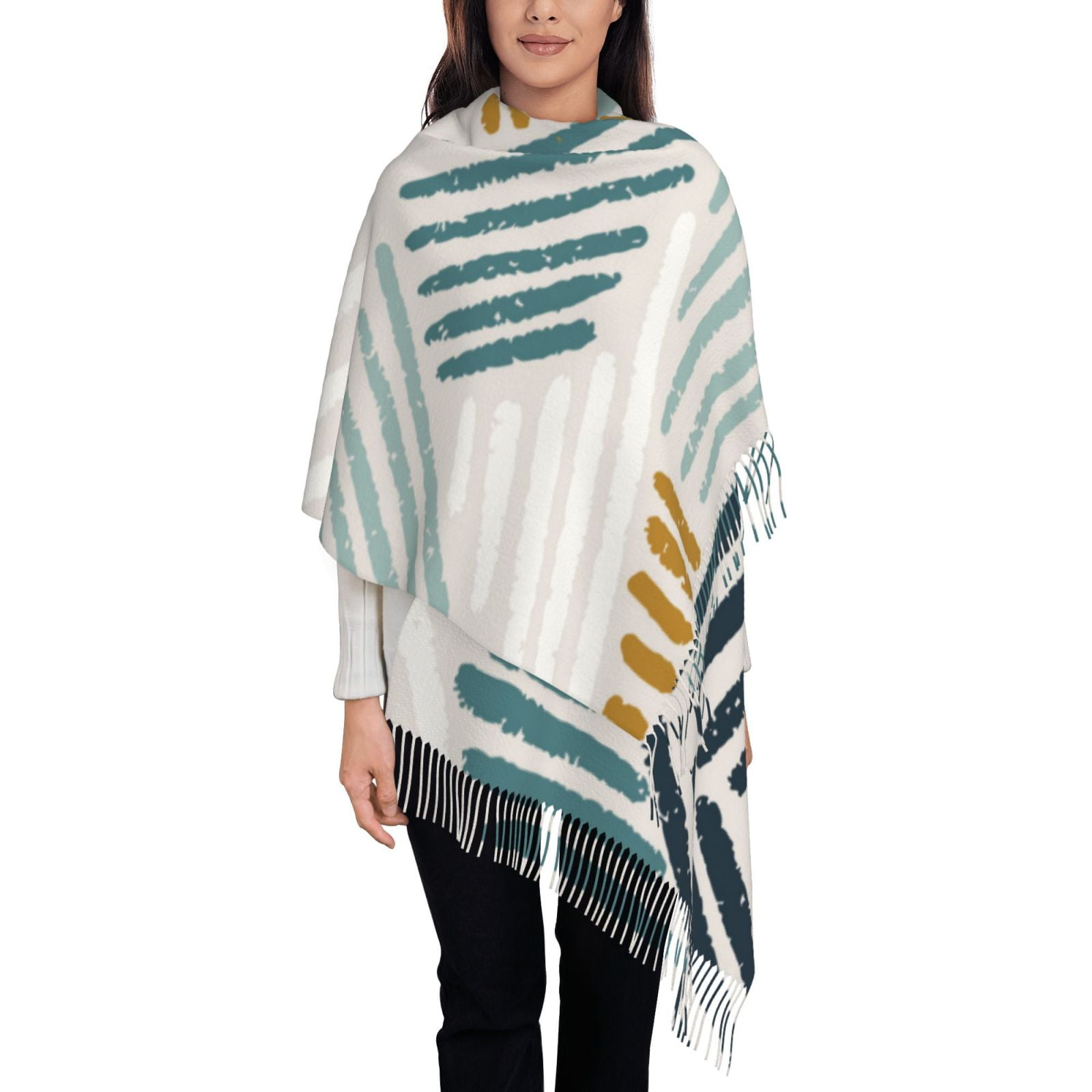 ZNDUO Retro Geometry Line Texture Pattern Pashmina Shawls，Wraps Winter ...