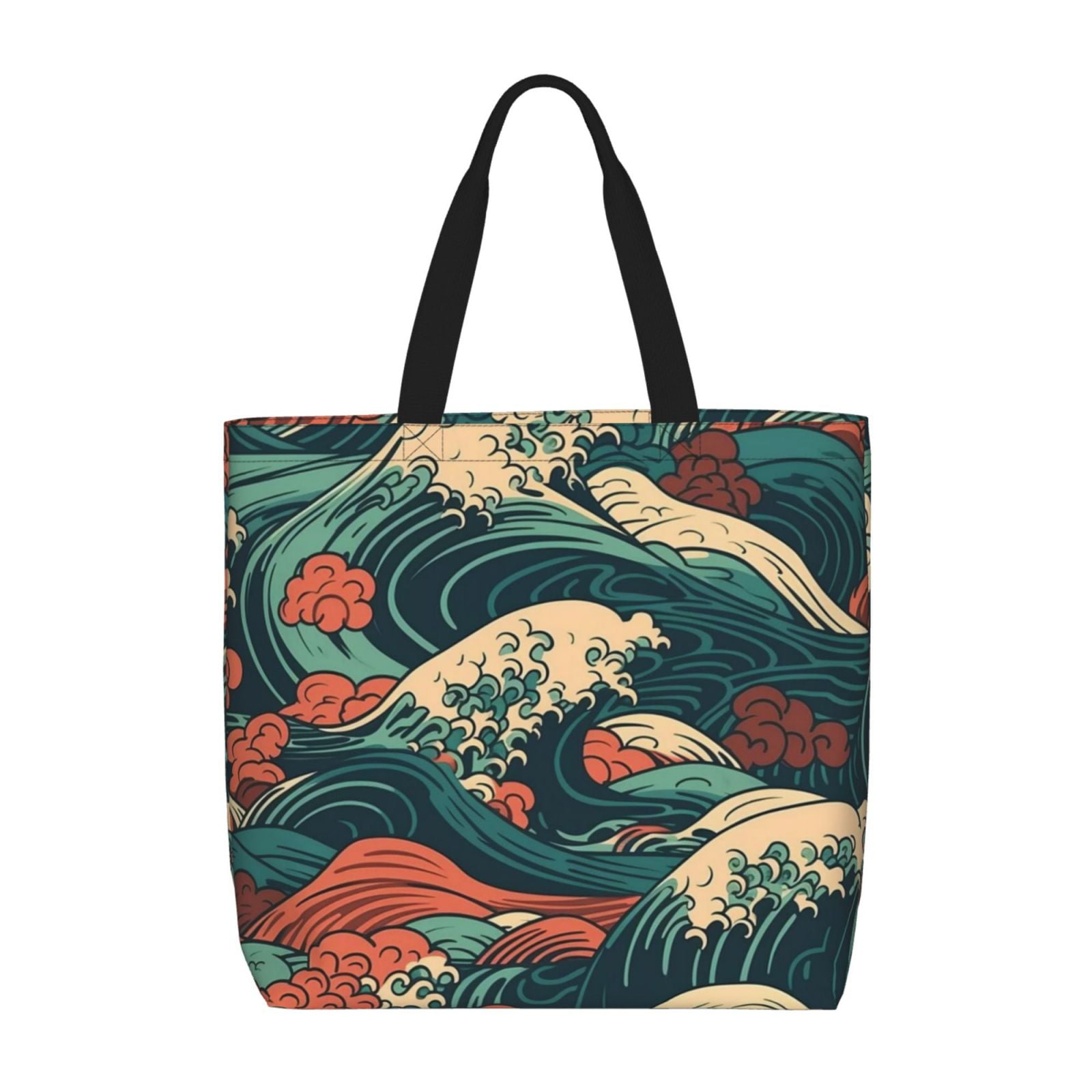 ZNDUO Retro Japanese Crashing Wave Pattern Large Tote Bag, Zipper ...