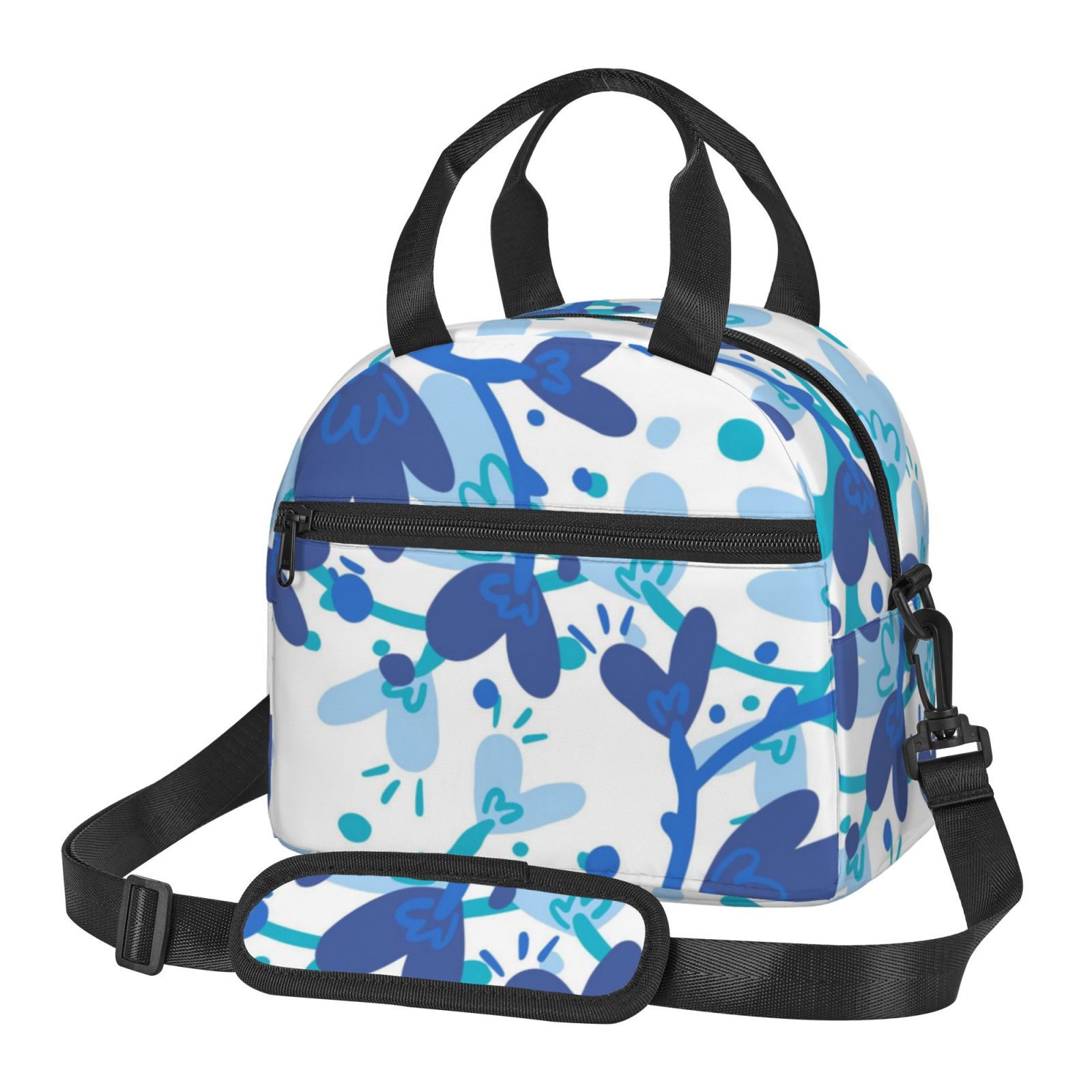 ZNDUO Reusable Lunch Box, Adjustable Shoulder Strap Blue Abstract Art ...
