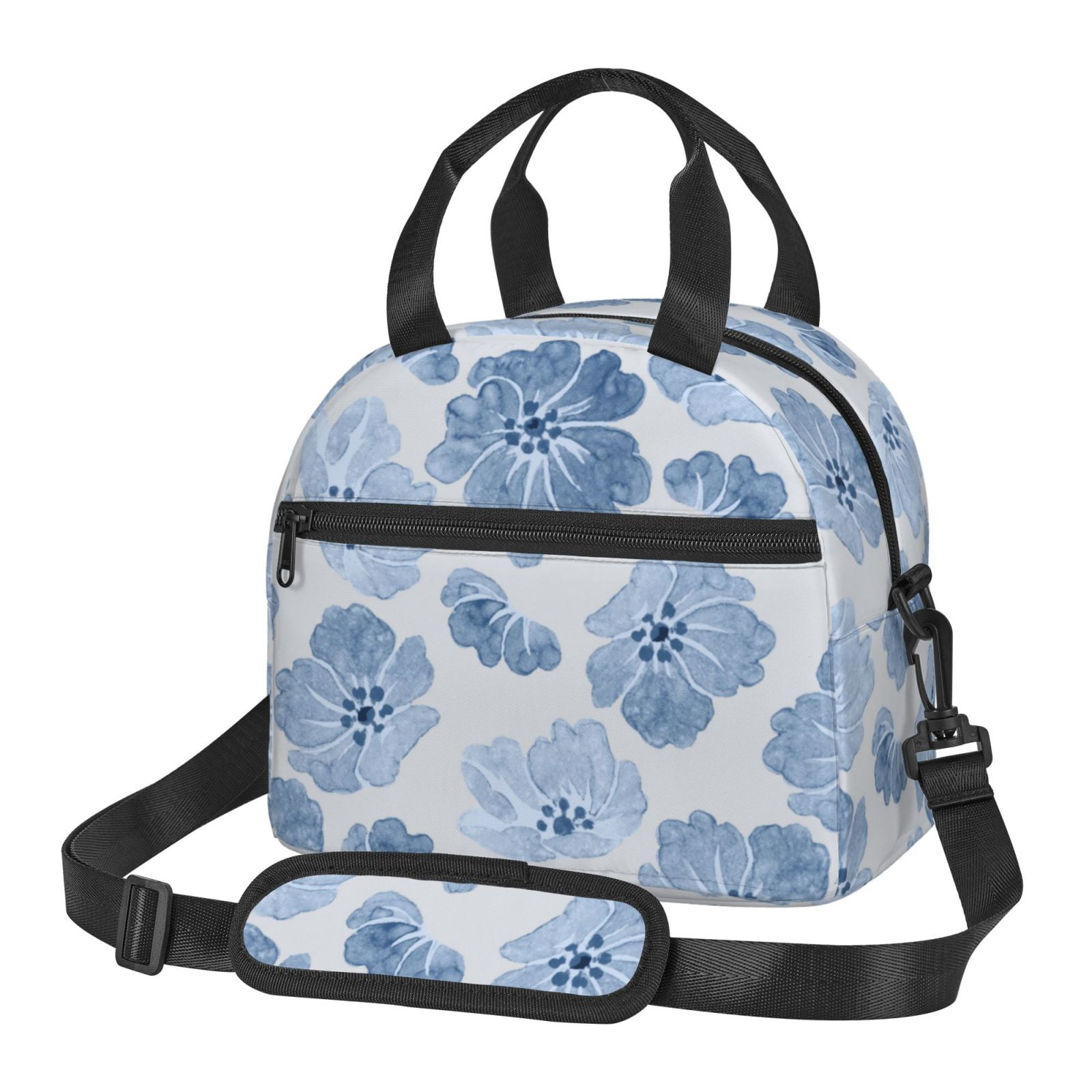 ZNDUO Reusable Lunch Box, Adjustable Shoulder Strap Blue Watercolor ...