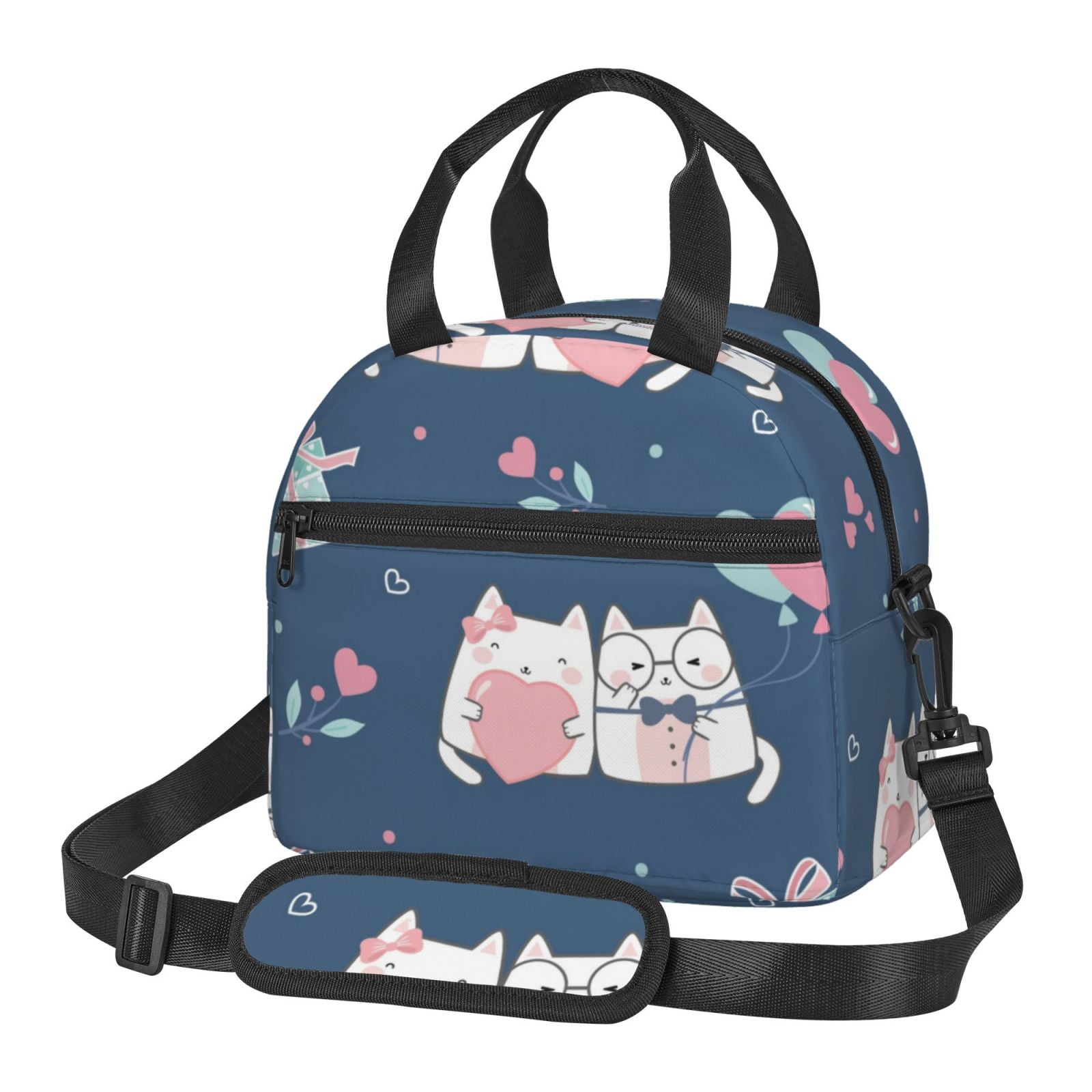 ZNDUO Reusable Lunch Box, Adjustable Shoulder Strap Cartoon Pastel Cats ...