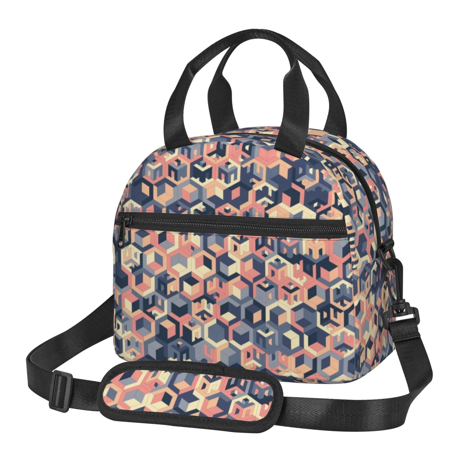 ZNDUO Reusable Lunch Box, Adjustable Shoulder Strap Colored Squares ...