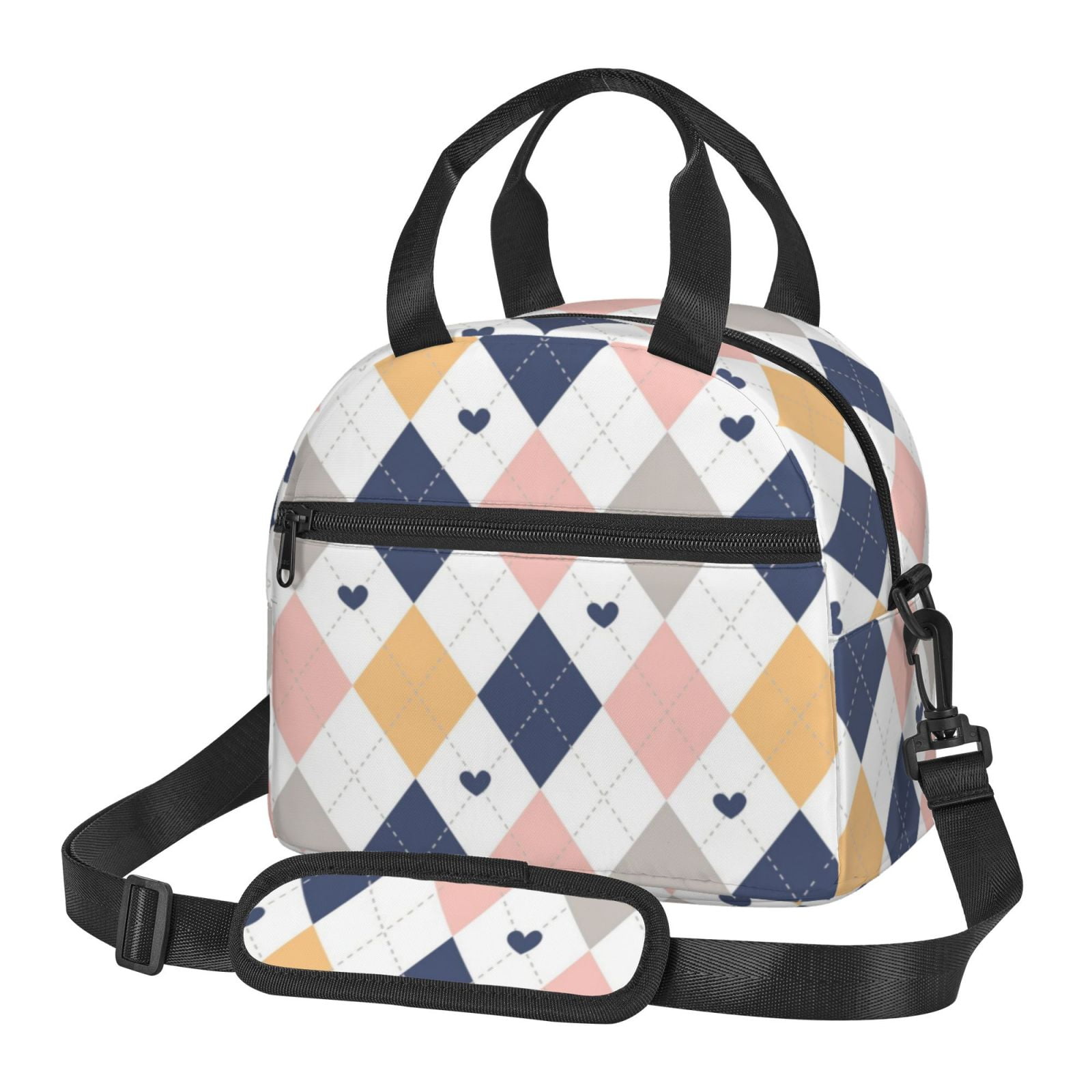 ZNDUO Reusable Lunch Box, Adjustable Shoulder Strap Geometry Hearts Art ...