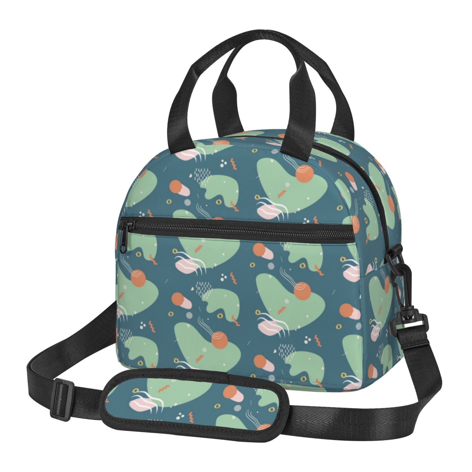 ZNDUO Reusable Lunch Box, Adjustable Shoulder Strap Green Abstract ...