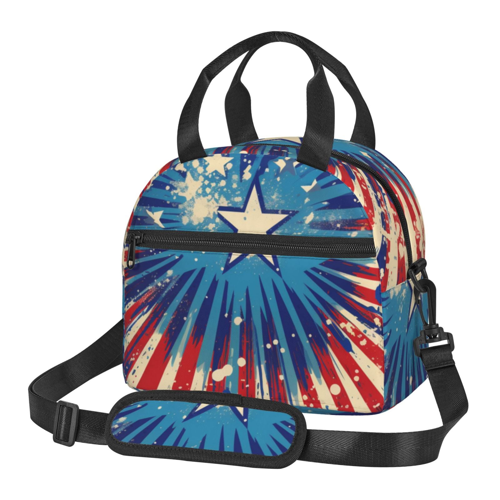 ZNDUO Reusable Lunch Box, Adjustable Shoulder Strap Patriotic Stripes ...