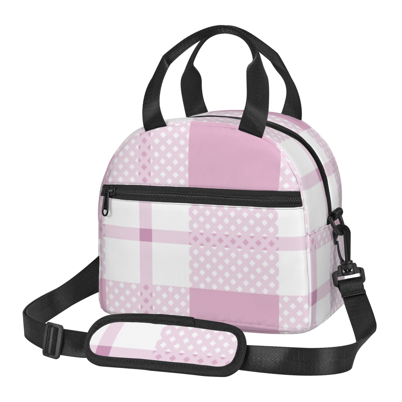 ZNDUO Reusable Lunch Box, Adjustable Shoulder Strap Pink Plaid Texture ...