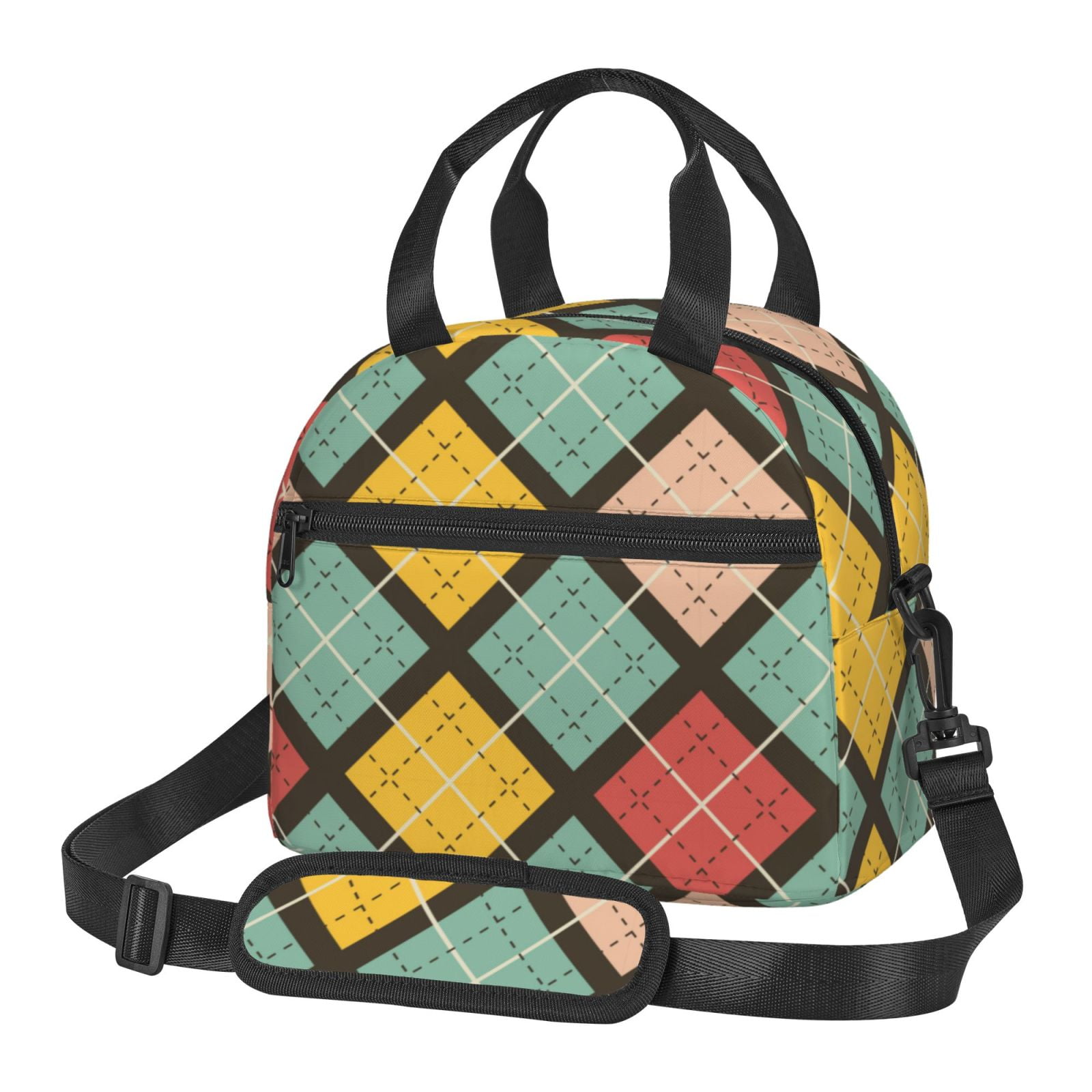 ZNDUO Reusable Lunch Box, Adjustable Shoulder Strap Retro Geometric ...