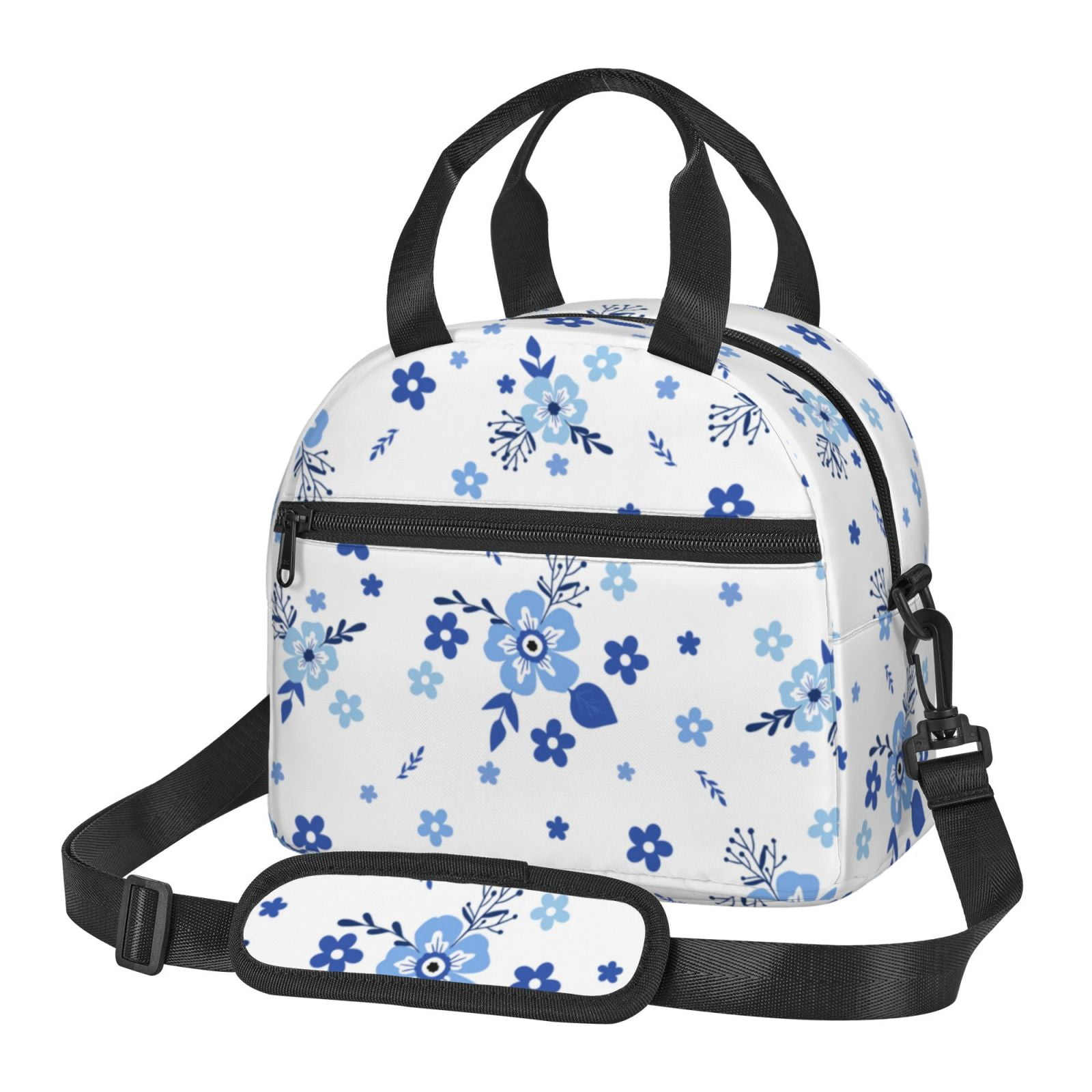 ZNDUO Reusable Lunch Box, Adjustable Shoulder Strap Small Blue Flower ...