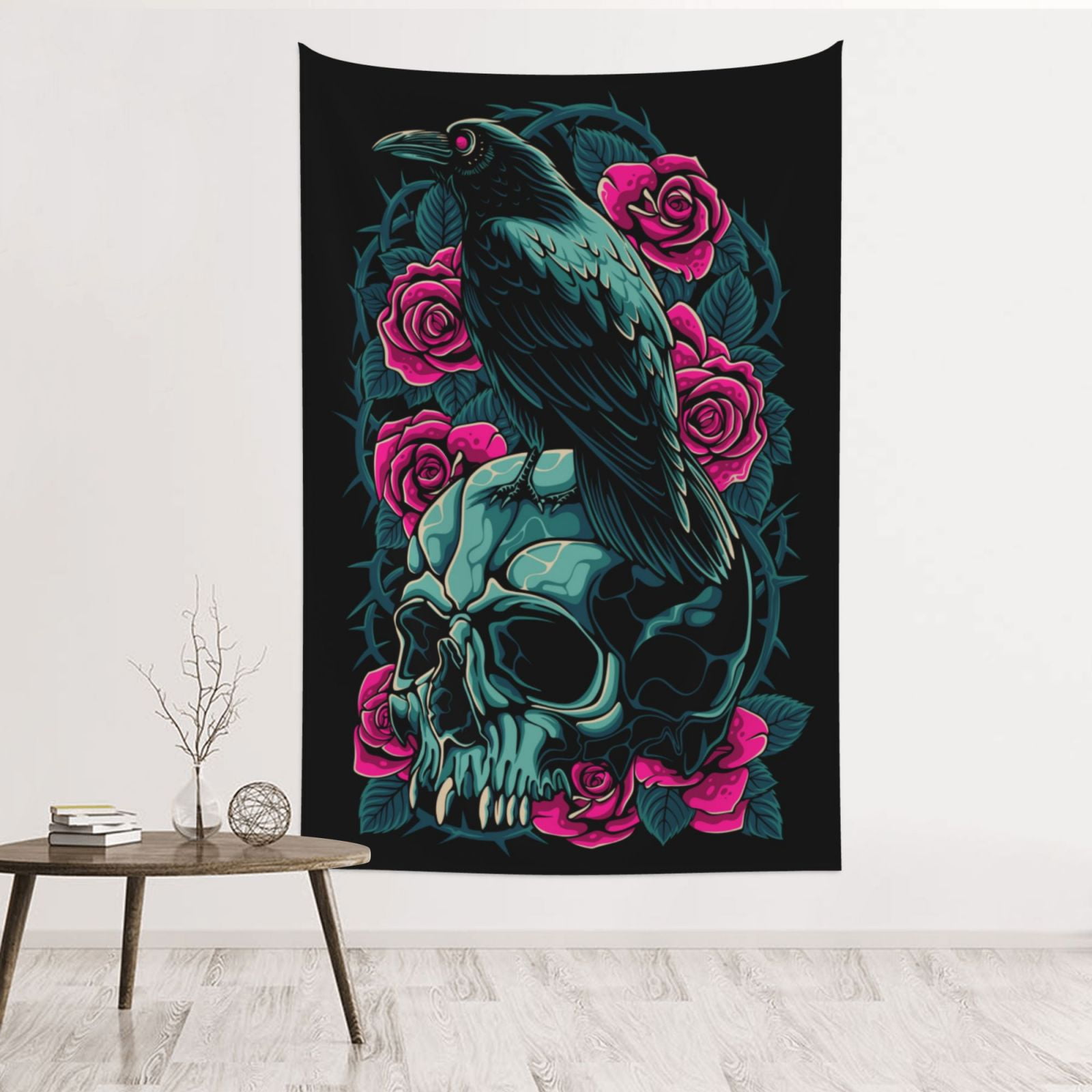 ZNDUO Rose Skull Crow Pattern Tapestry, Wall Tapestries for Bedroom, 60 ...