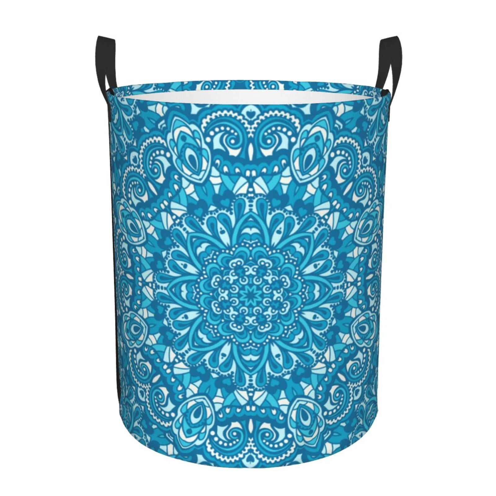 ZNDUO Round Blue Mandala Pattern Laundry Basket, Waterproof Collapsible ...