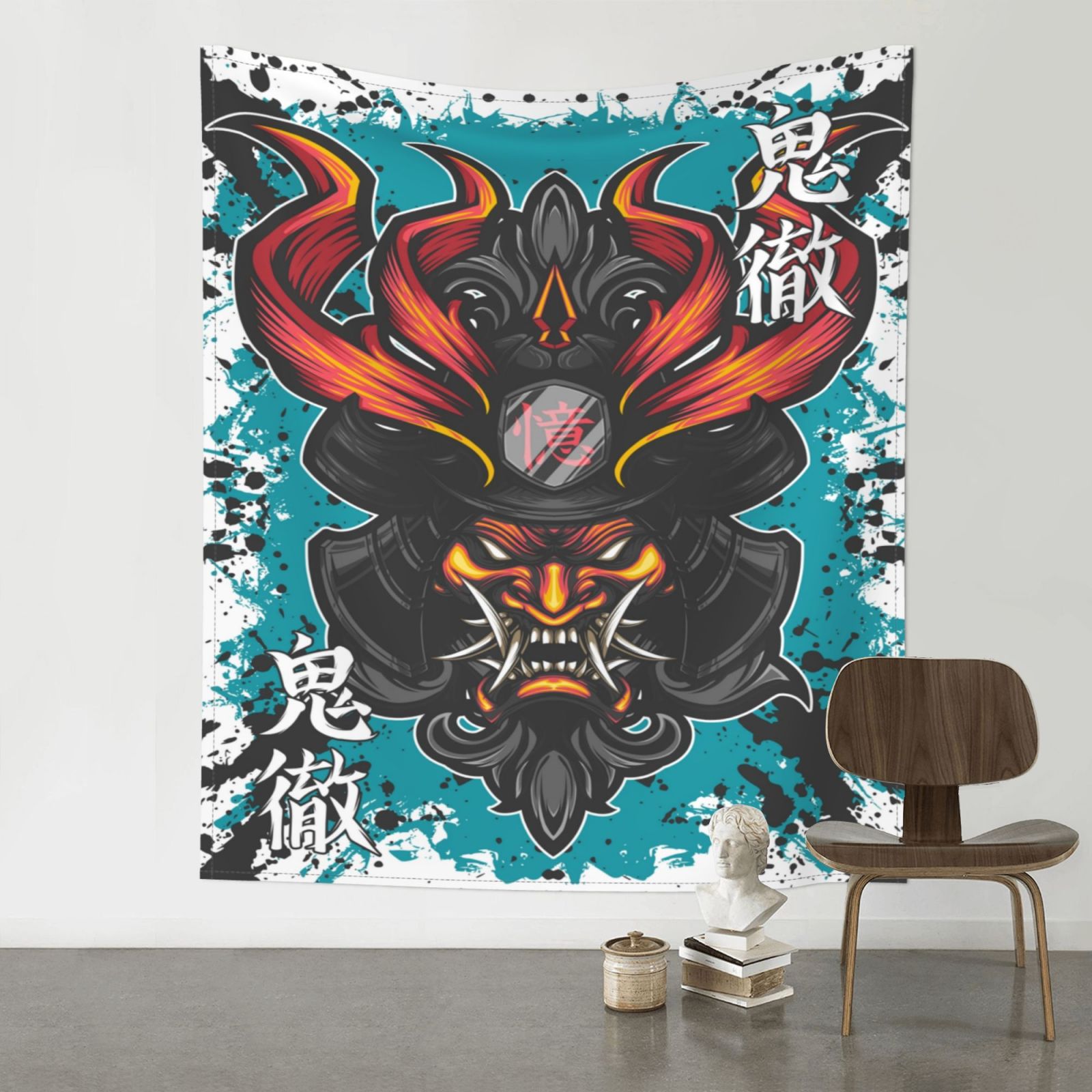 ZNDUO Samurai Demon Mask Cartoon Pattern Wall Tapestry, Tapestries for ...