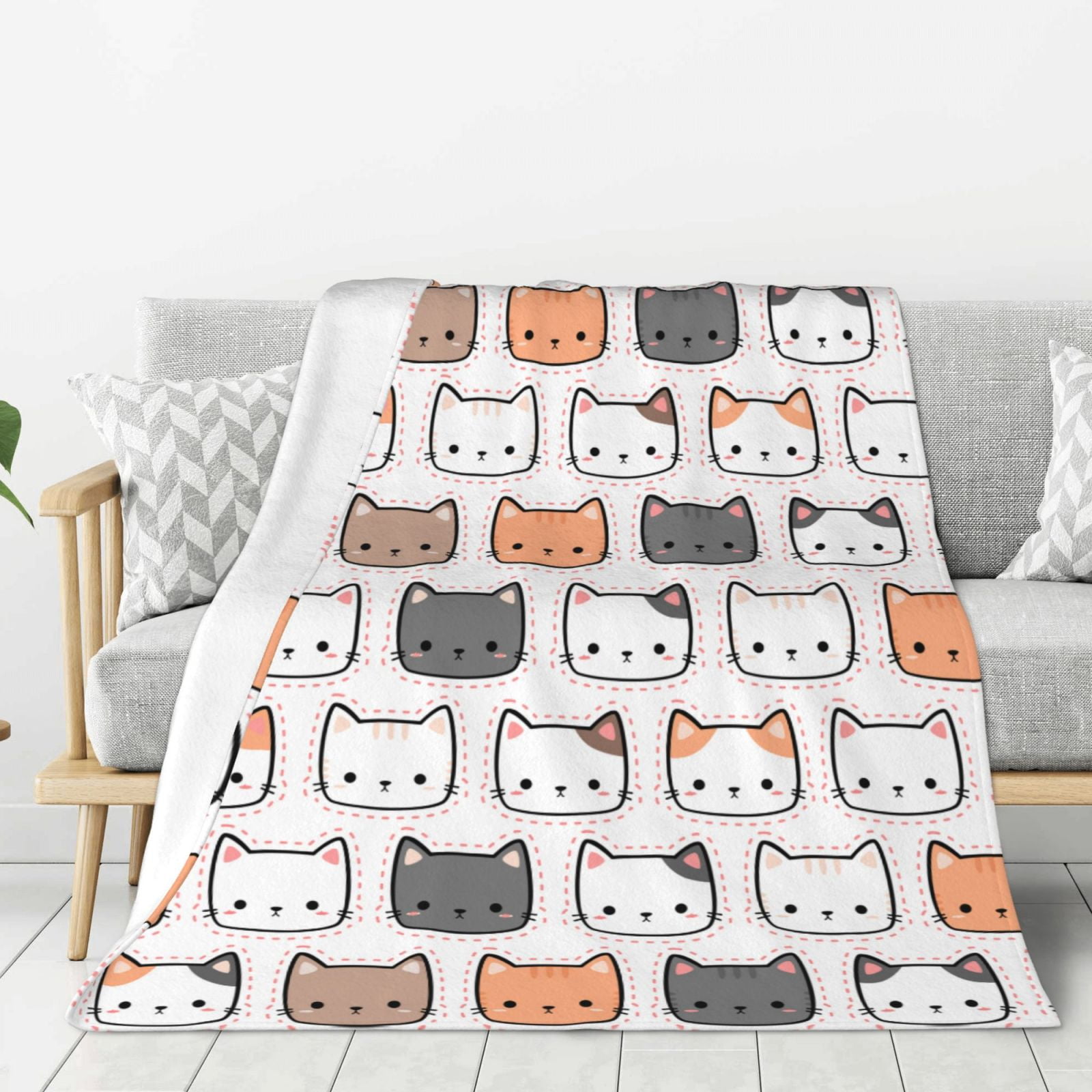ZNDUO Seamless Doodle Cartoon Cat Pattern Pattern Thickening Blanket ...