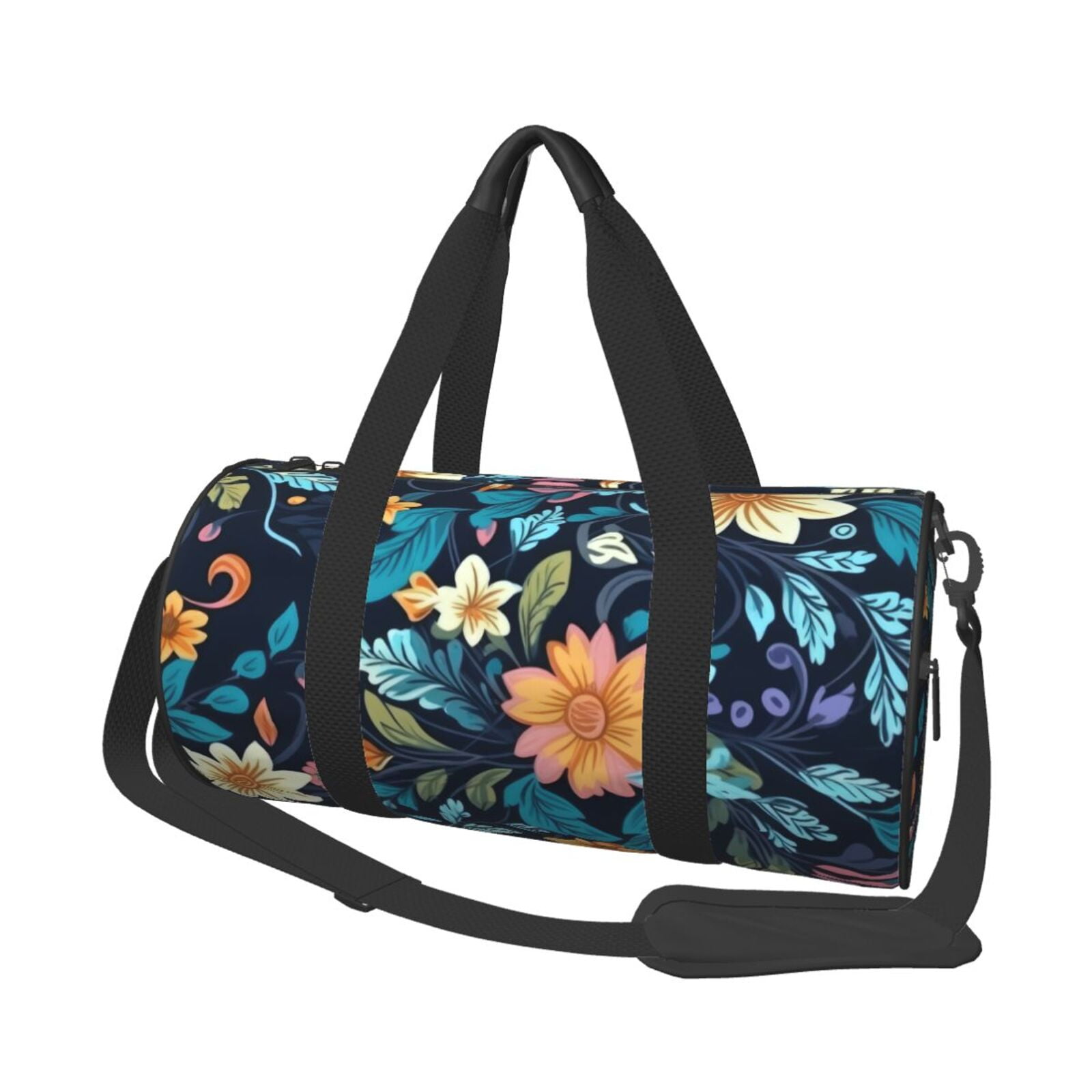 ZNDUO Seamless Foliage Flowers Pattern Round Travel Bag, Sports Tote ...