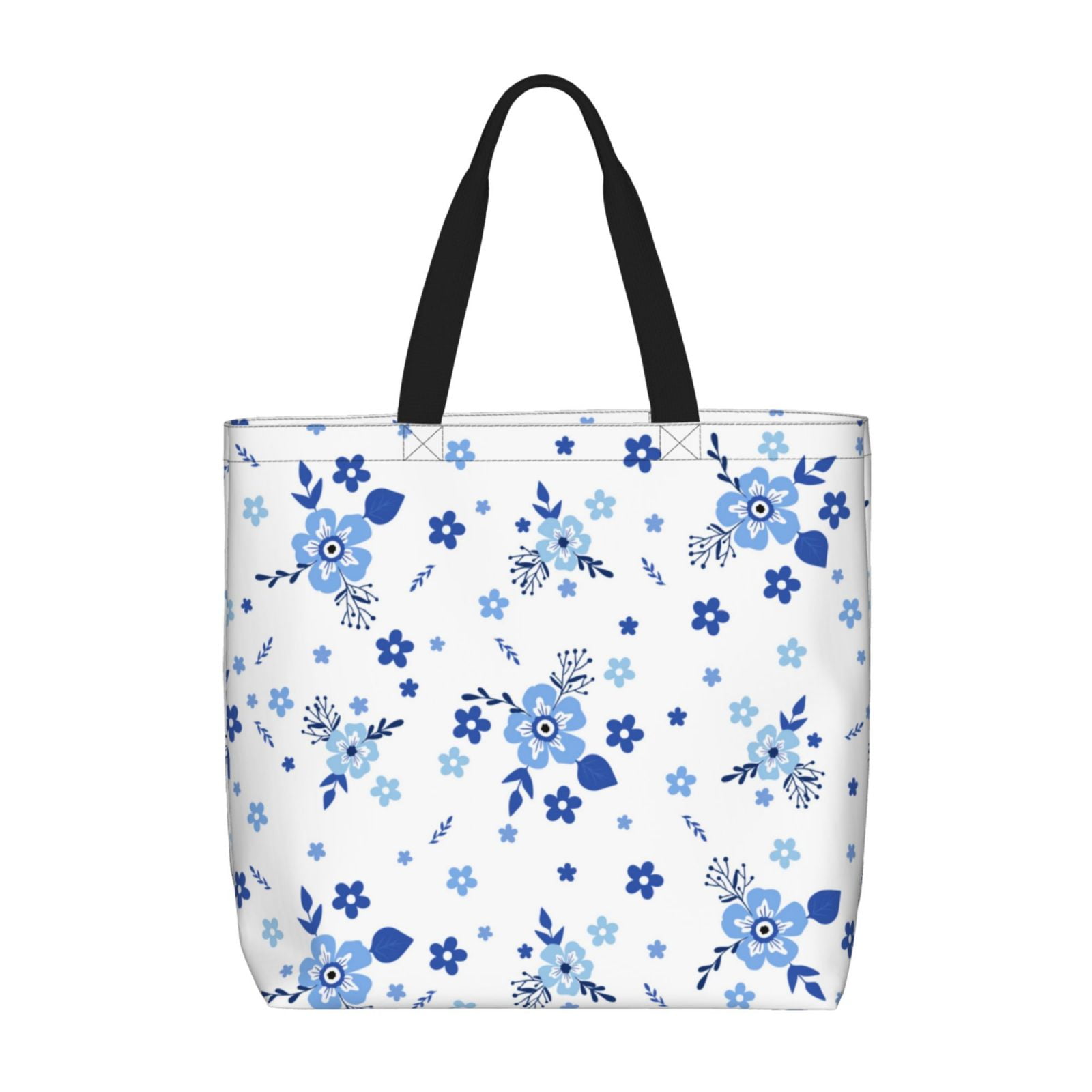 ZNDUO Small Blue Flower Pattern Large Tote Bag, Zipper Lightweight ...