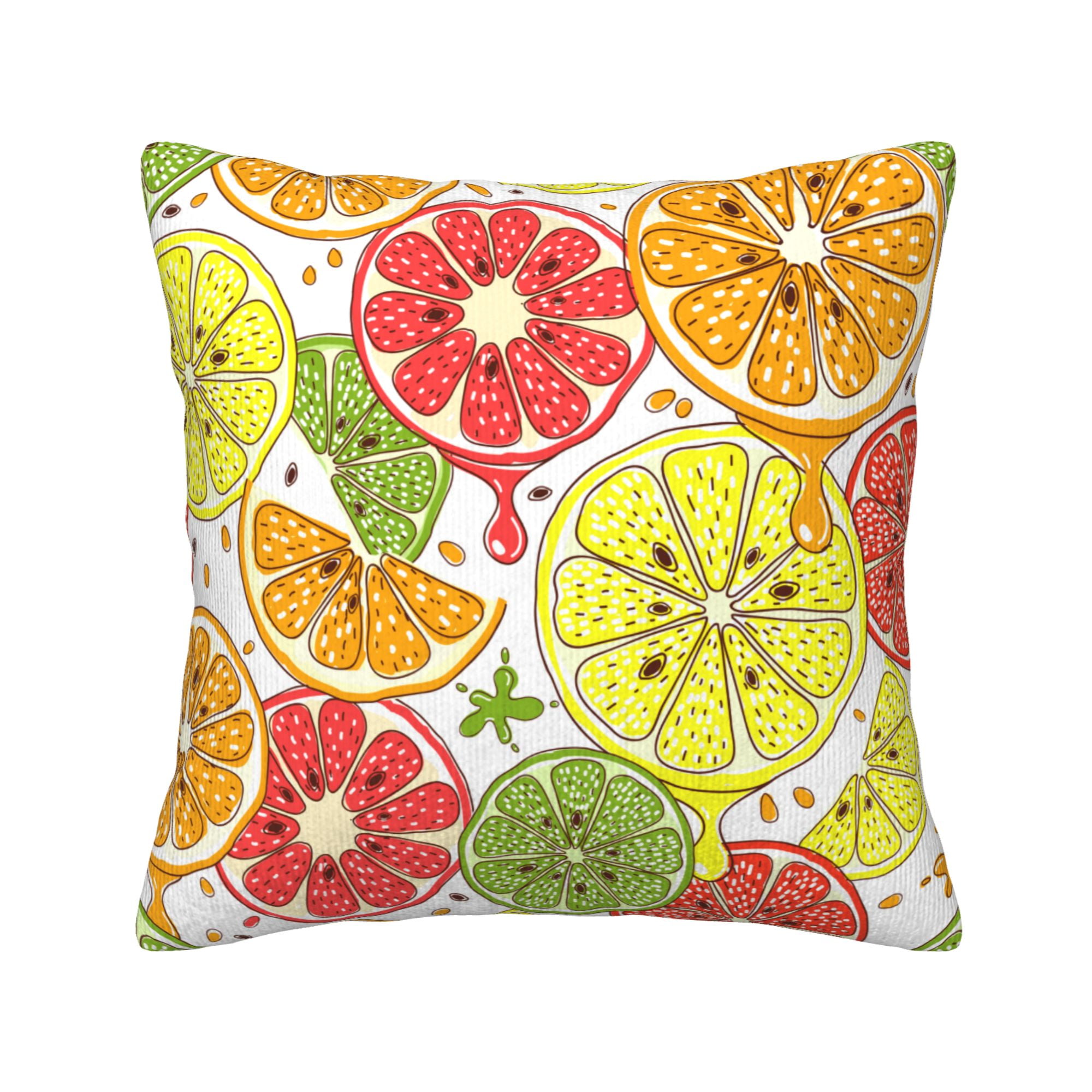 ZNDUO Square Home Decorative Throw Pillows, Corduroy Cartoon Fruit ...
