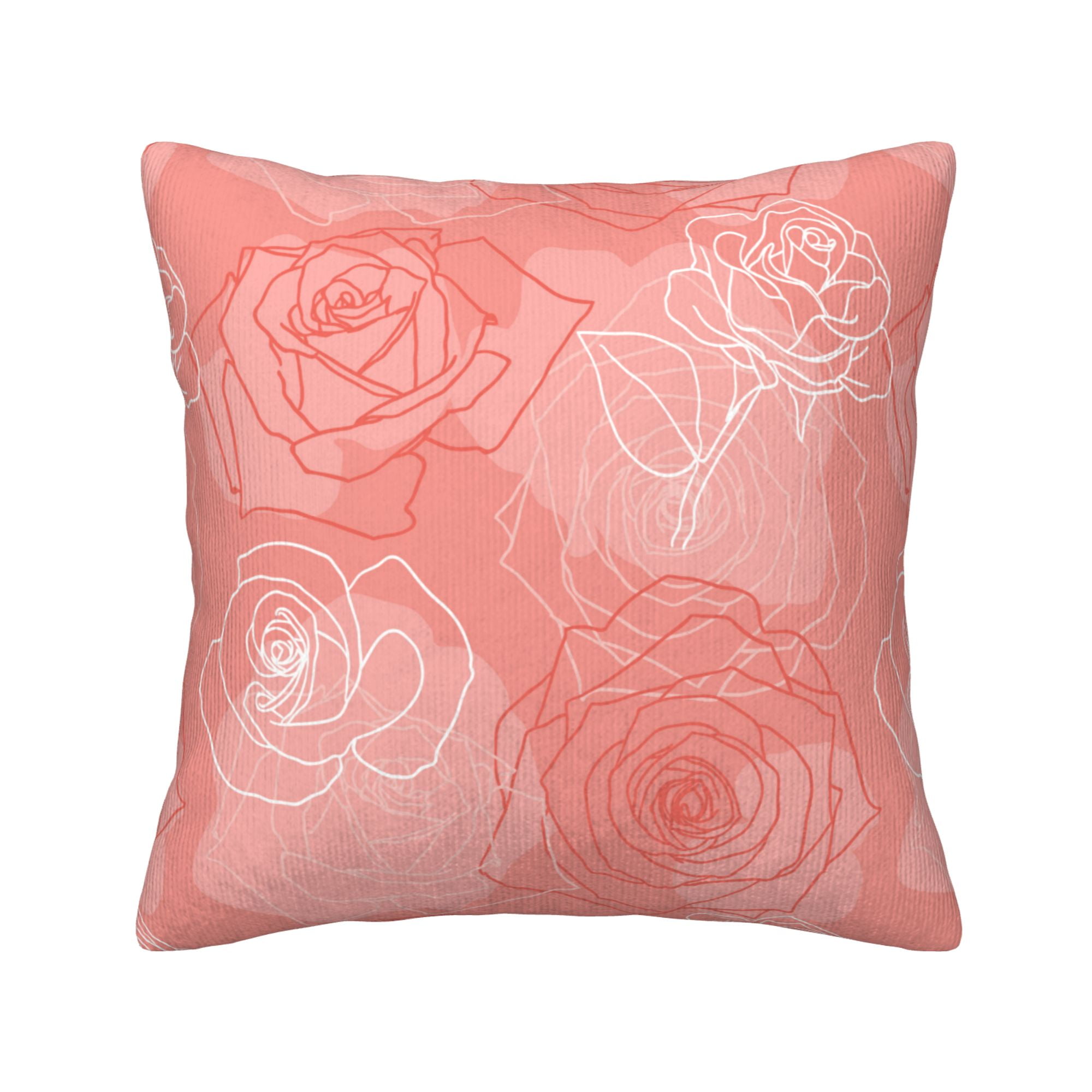 ZNDUO Square Home Decorative Throw Pillows, Corduroy Pink Rose Line ...