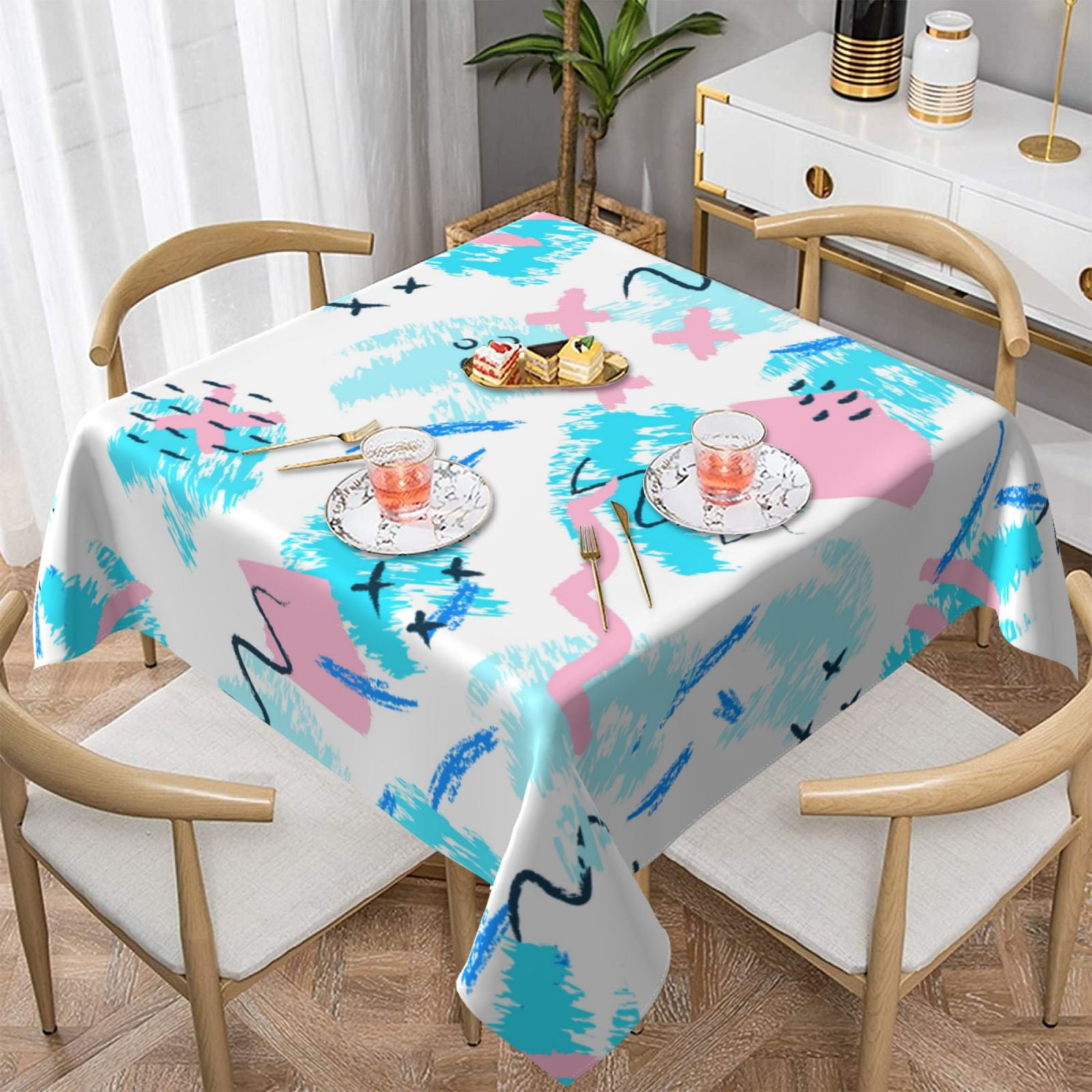 ZNDUO Stain and Water Resistant Table Cloth, Blue Abstract Watercolor ...