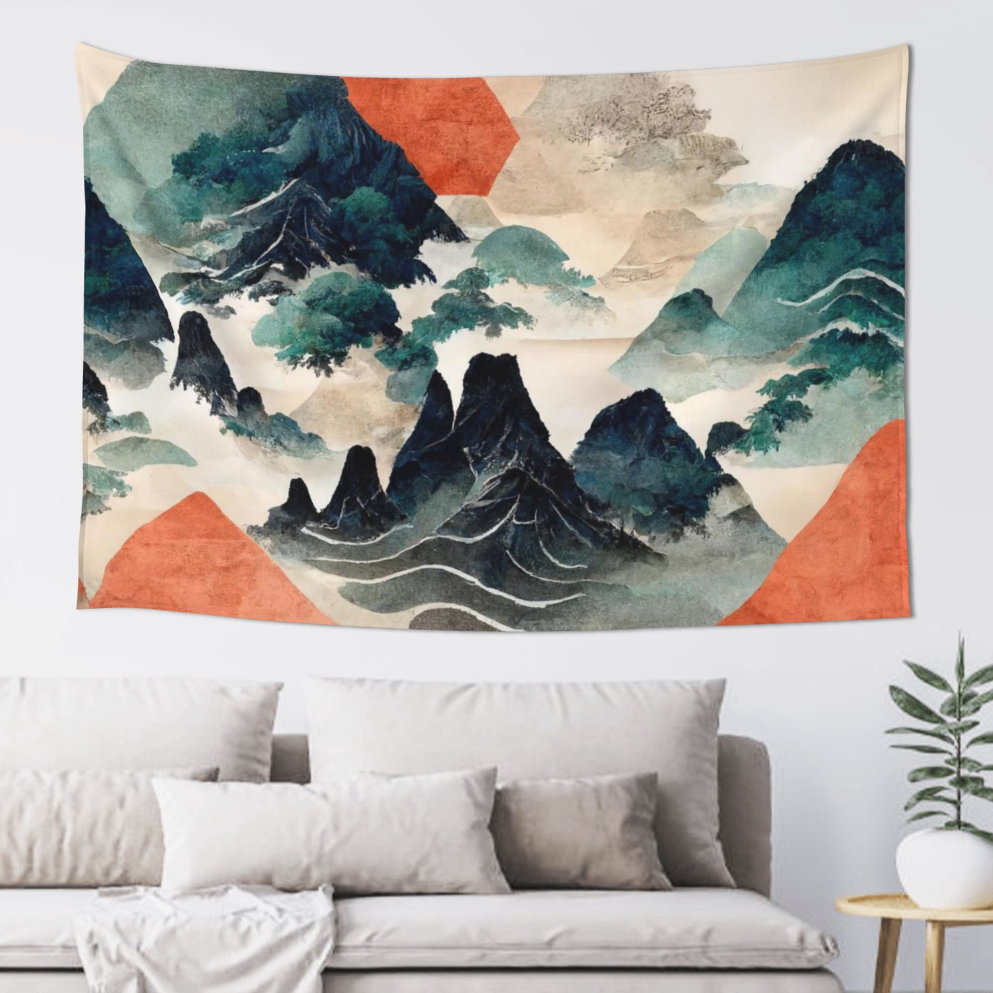 ZNDUO Traditional Japanese Mountain Watercolor Tapestry, Wall ...