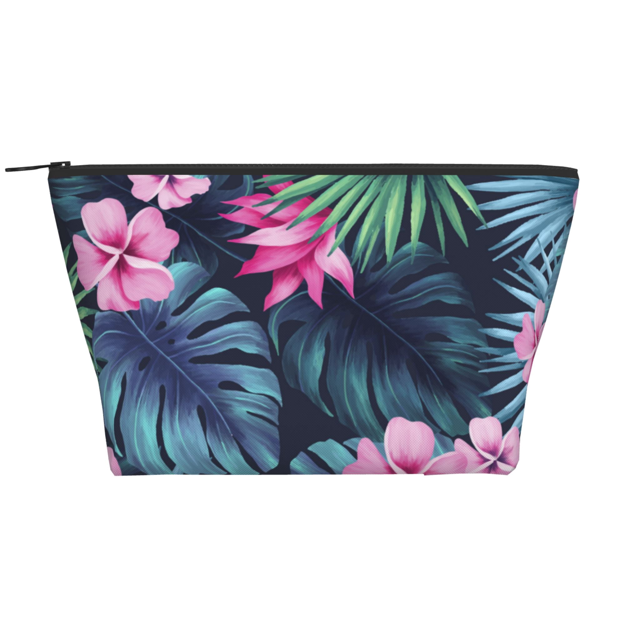 ZNDUO Travel Makeup Bag for Women Tropical Watercolor Floral Textures ...
