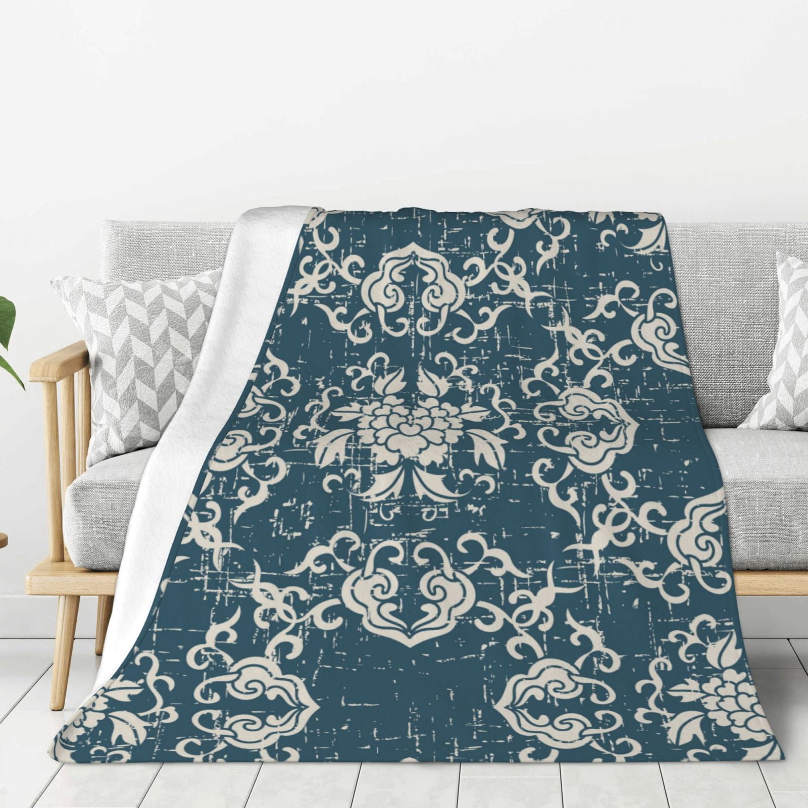 ZNDUO Vintage Blue Abstract Flowers Pattern Pattern Thickening Blanket ...