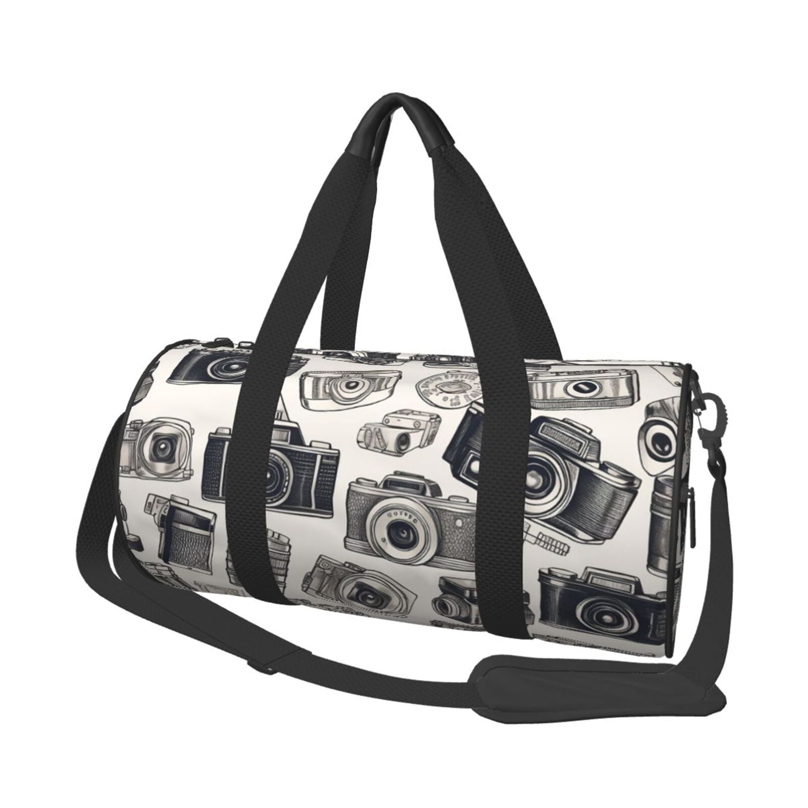 ZNDUO Vintage Cartoon Camera Pattern Round Travel Bag, Sports Tote Gym ...