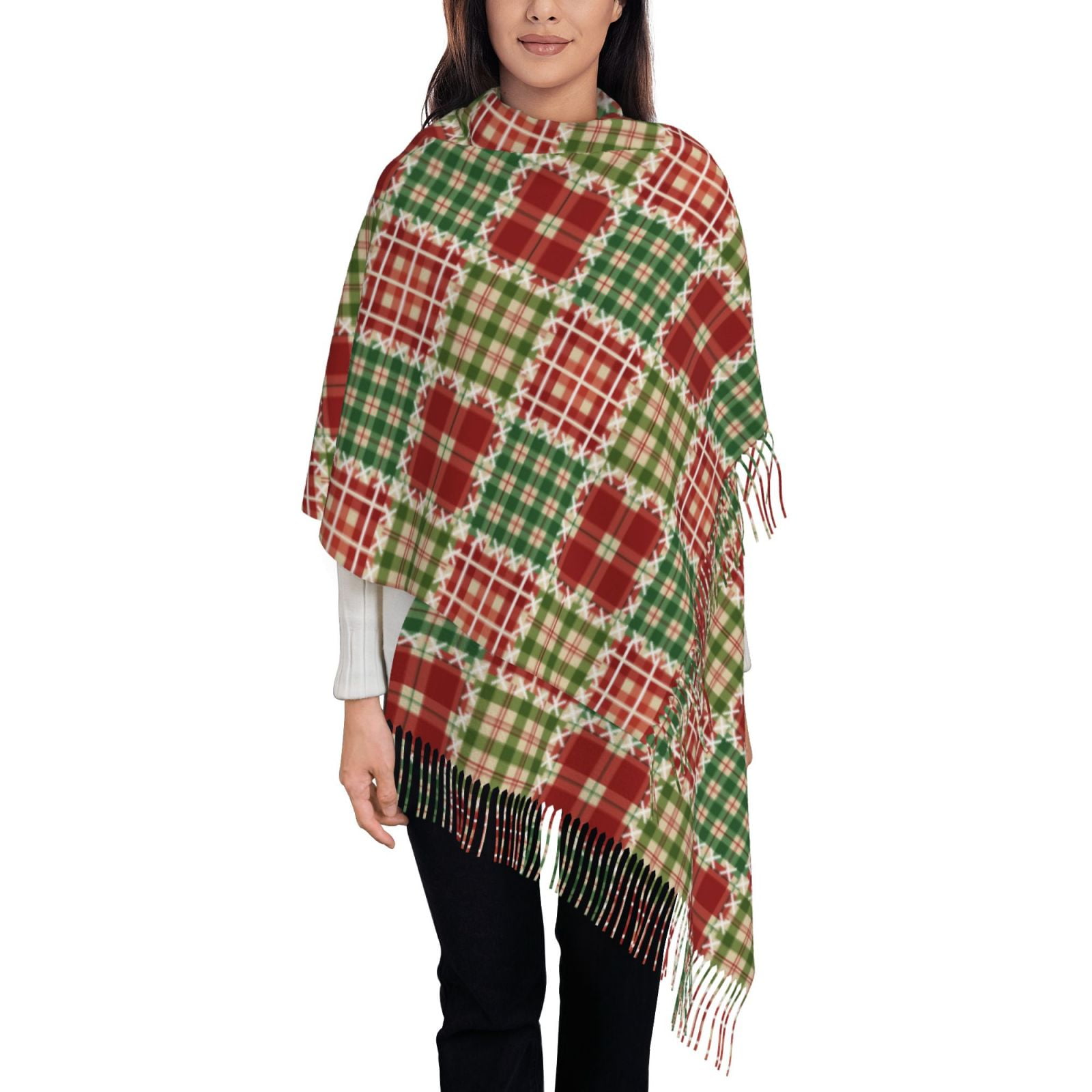 ZNDUO Vintage Christmas Plaid Abstract Pattern Pashmina Shawls，Wraps Winter Warm Soft Scarf for ...