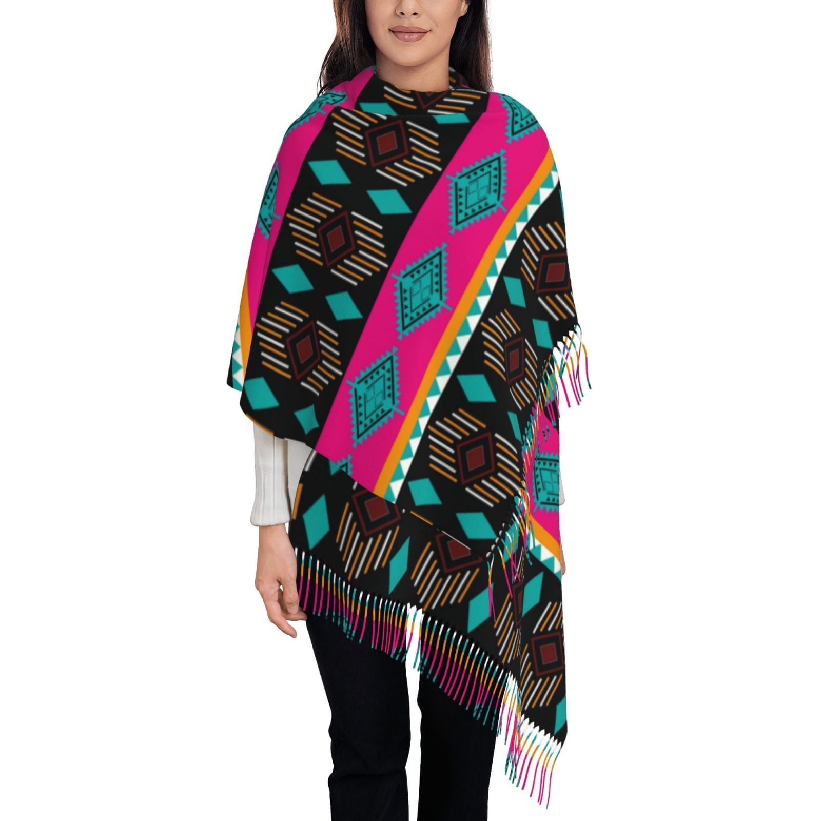 ZNDUO Vintage Mayan Green Pattern Pashmina Shawls，Wraps Winter Warm ...