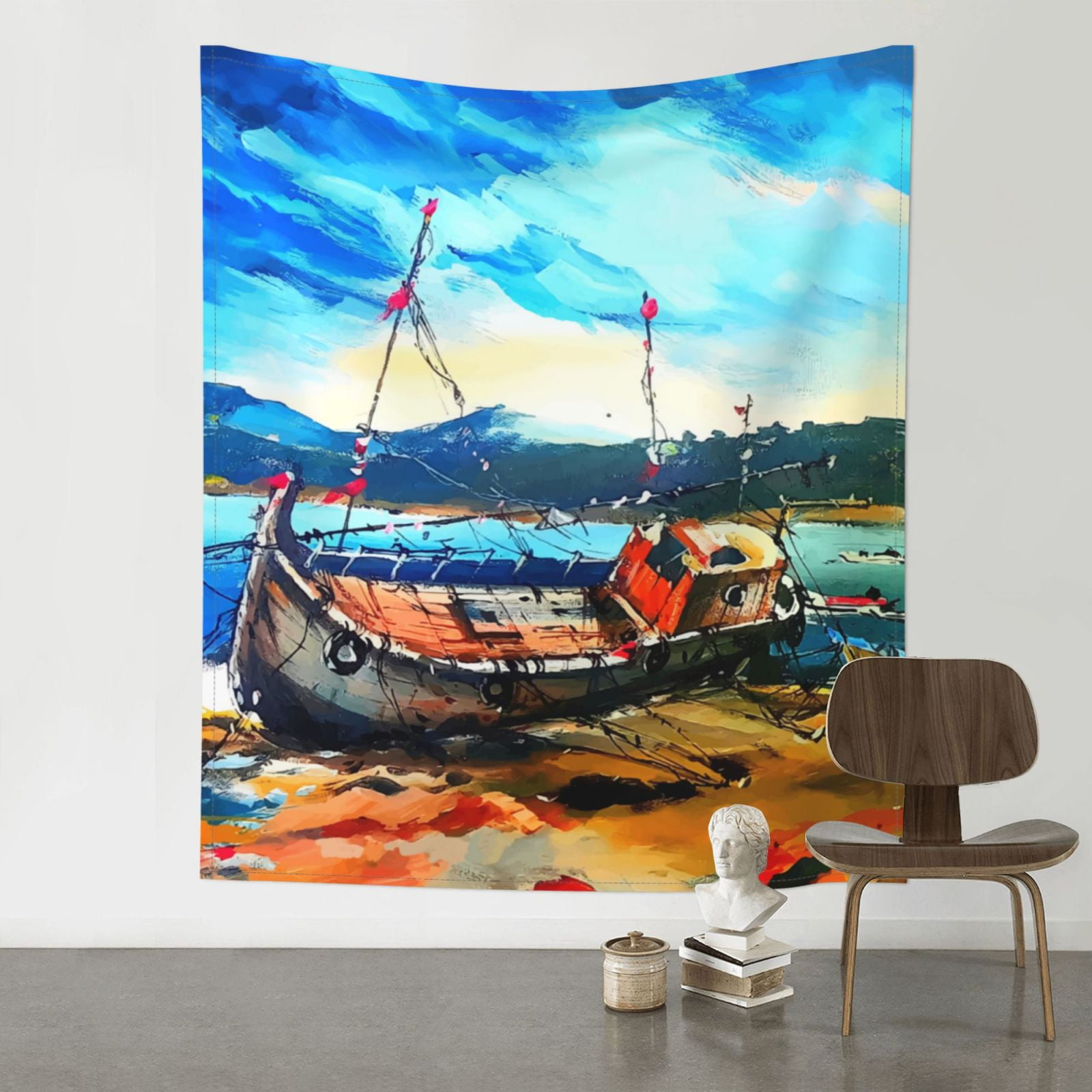 ZNDUO Watercolor Ship Pattern Wall Tapestry, Tapestries for Living Room ...