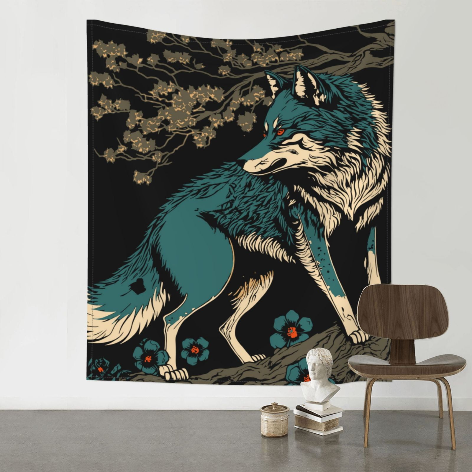 ZNDUO Wolf Japanese Vector Art Pattern Wall Tapestry, Tapestries for ...
