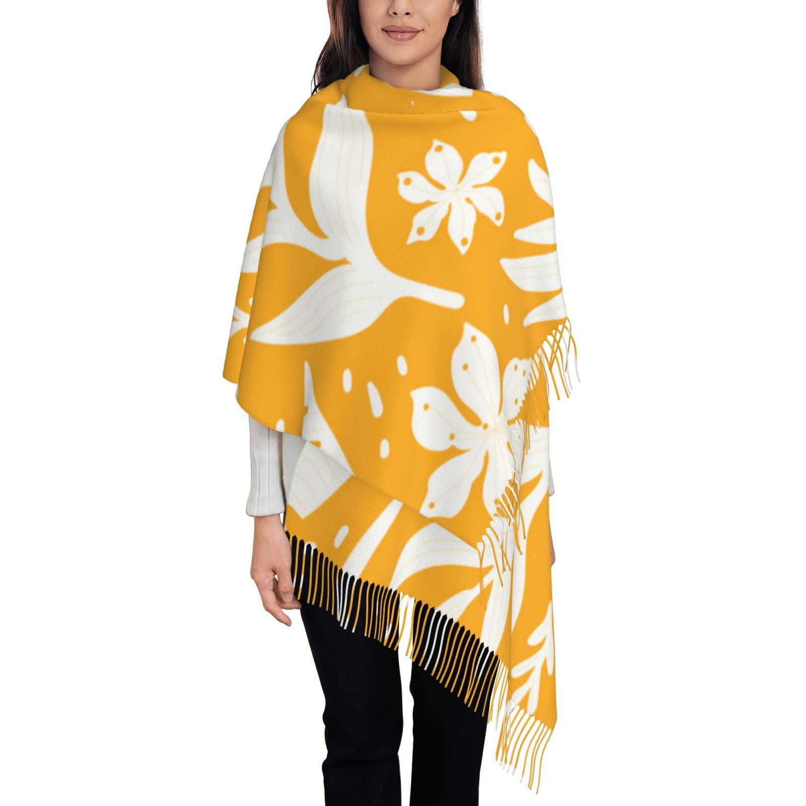 ZNDUO Yellow Cartoon Abstract Flower Leaf Pattern Pashmina Shawls，Wraps Winter Warm Soft Scarf ...