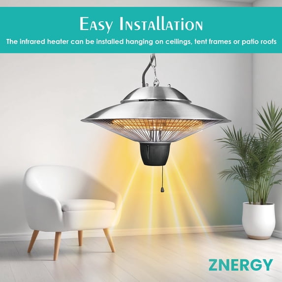 ZNERGY Electric Halogen Silver Ceiling Hanging Heater 600W, 1500W ...