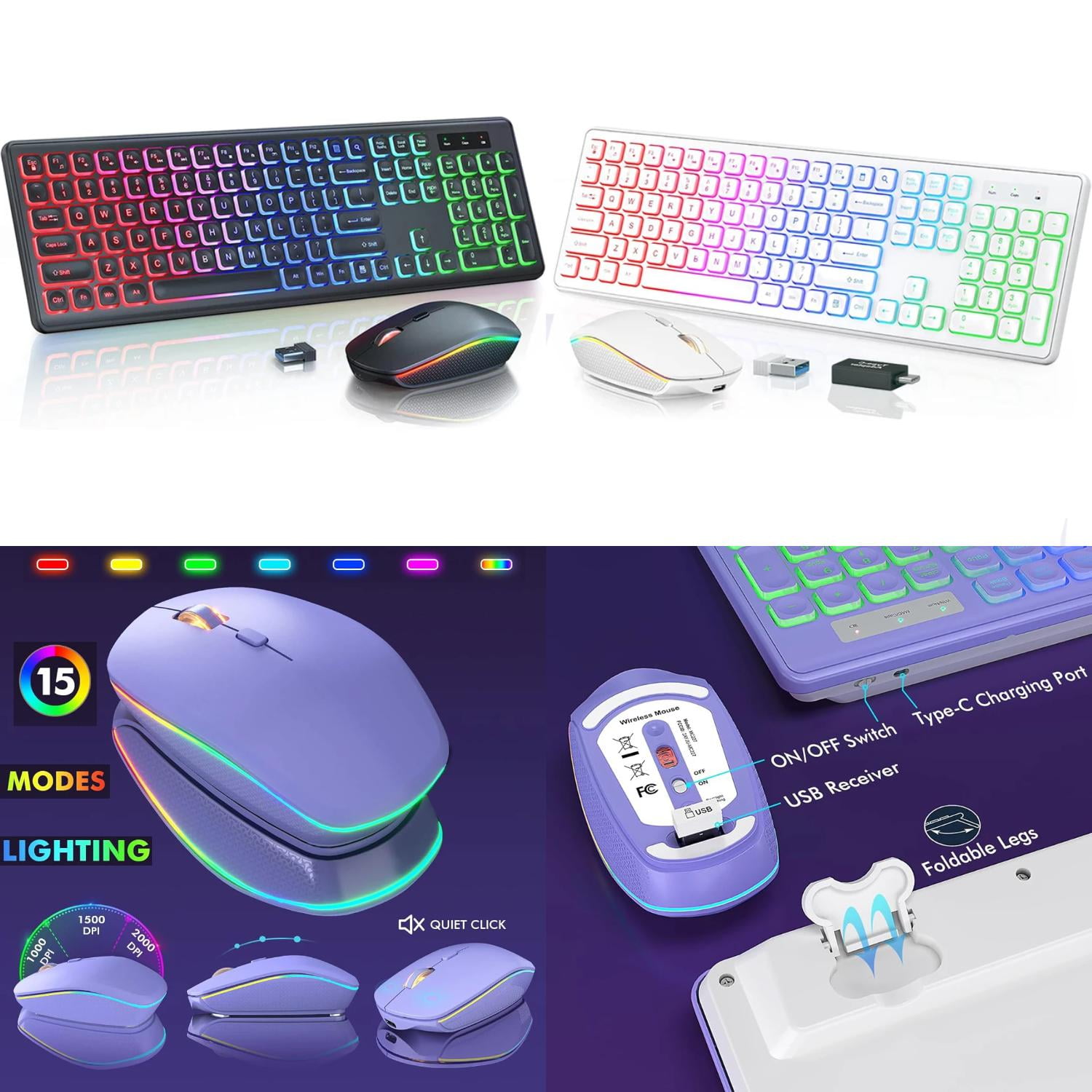 Zngpng Bow 2 4g Wireless Keyboard Mouse Combo Rgb Backlit Rechargeable
