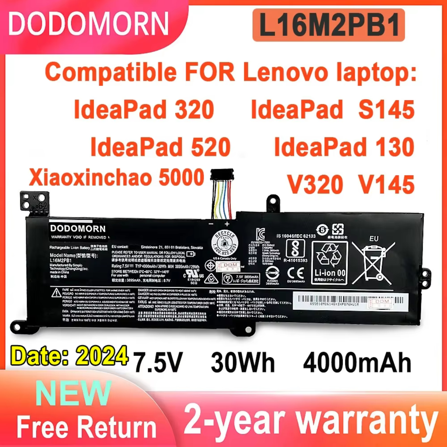ZNGPNG L16M2PB1 Laptop Battery Ideapad 320 s145 520 130 V320 V1 ...