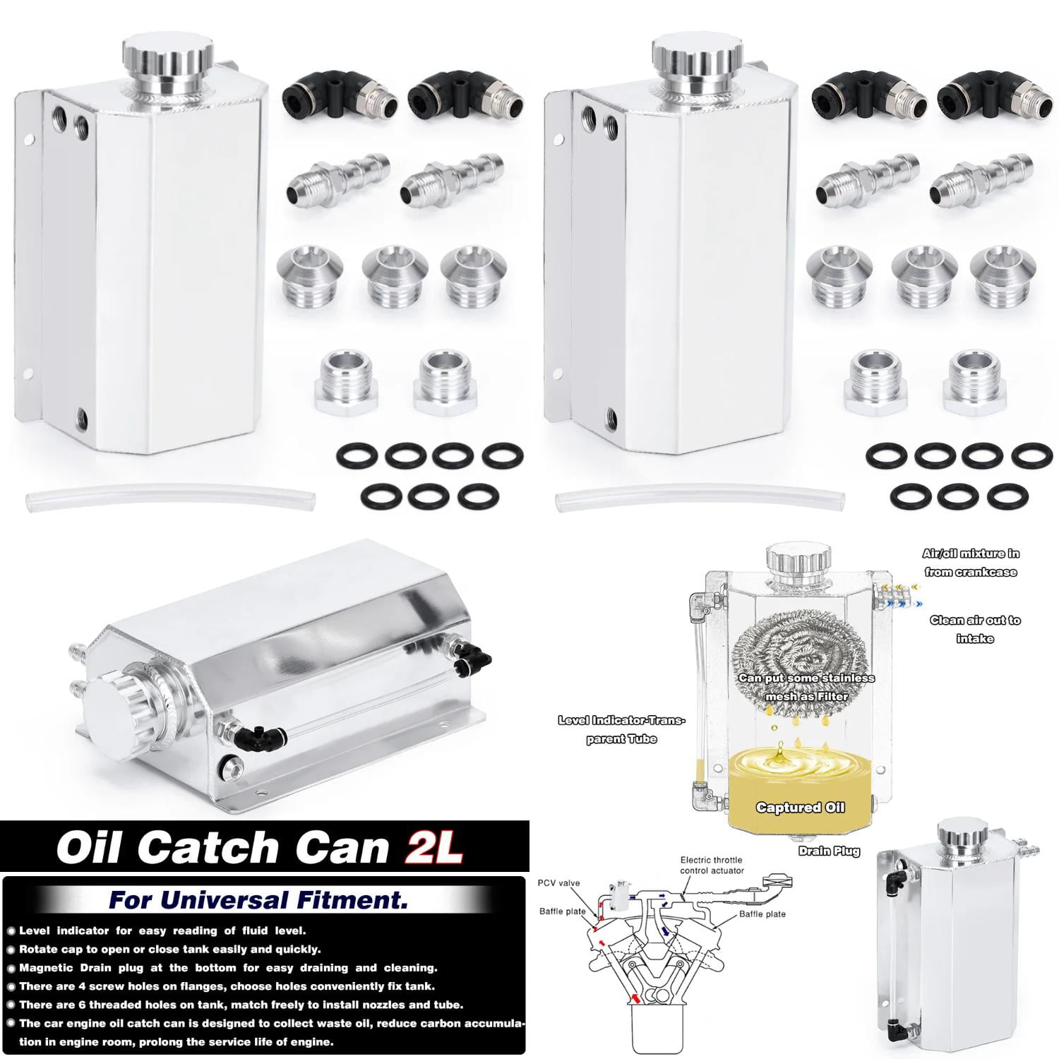 ZNGPNG LZONE 2L Alloy Engine Oil Fuel Gas Catch Can Breather Tank Bottle Coolant Radiator ...