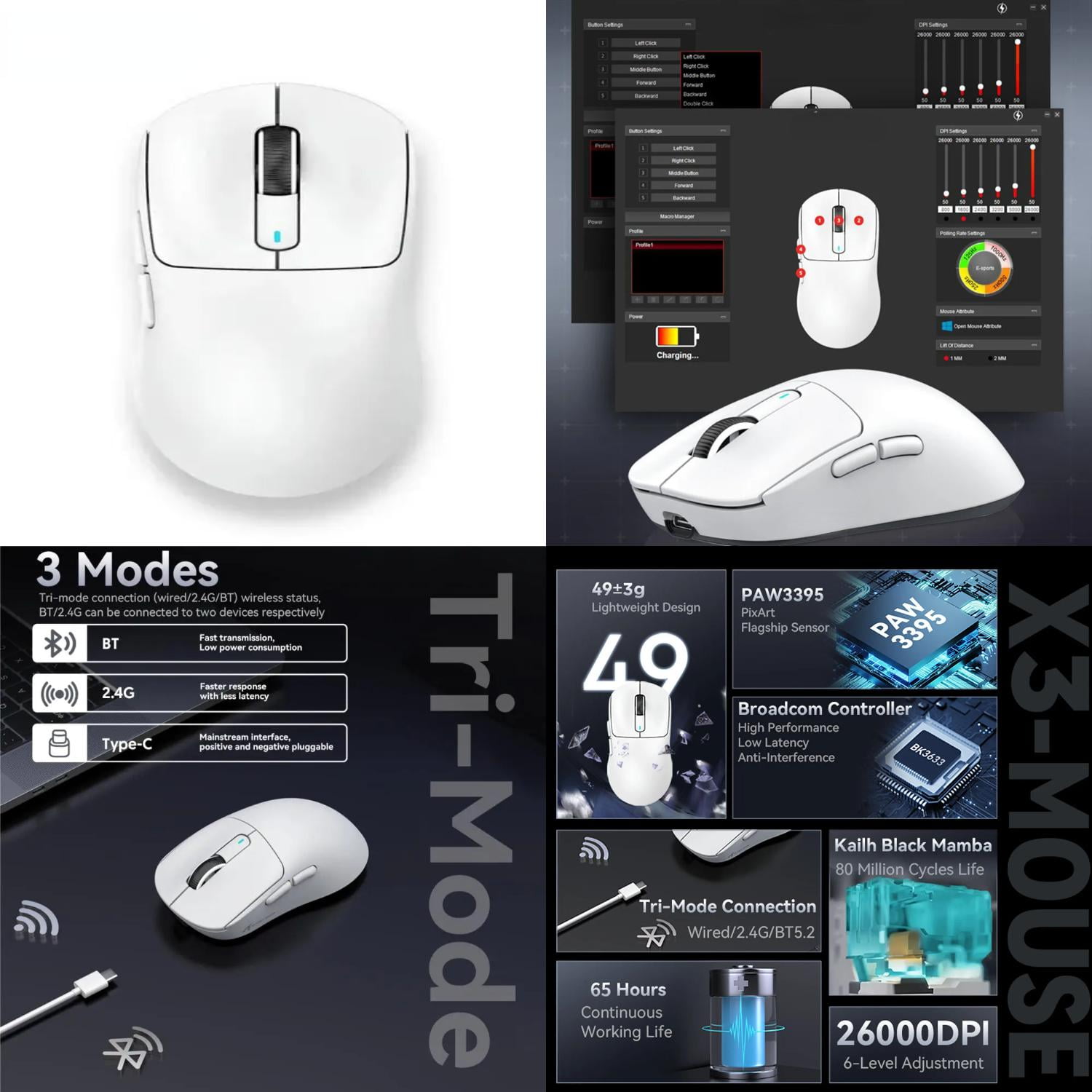 ZNGPNG Lightweight and Versatile 49g Attack X3 Pixart 3395 Wireless ...