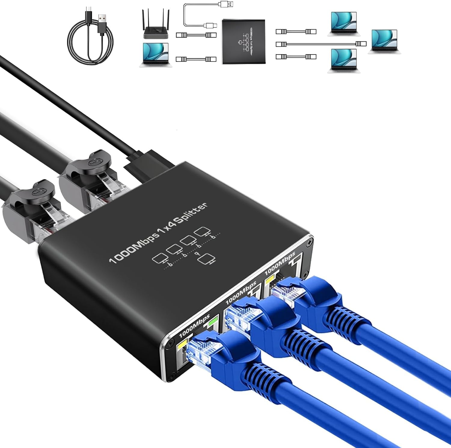 ZNGPNG Network Splitter Ethernet Splitter laptop Network RJ45 1 to 2 3 ...