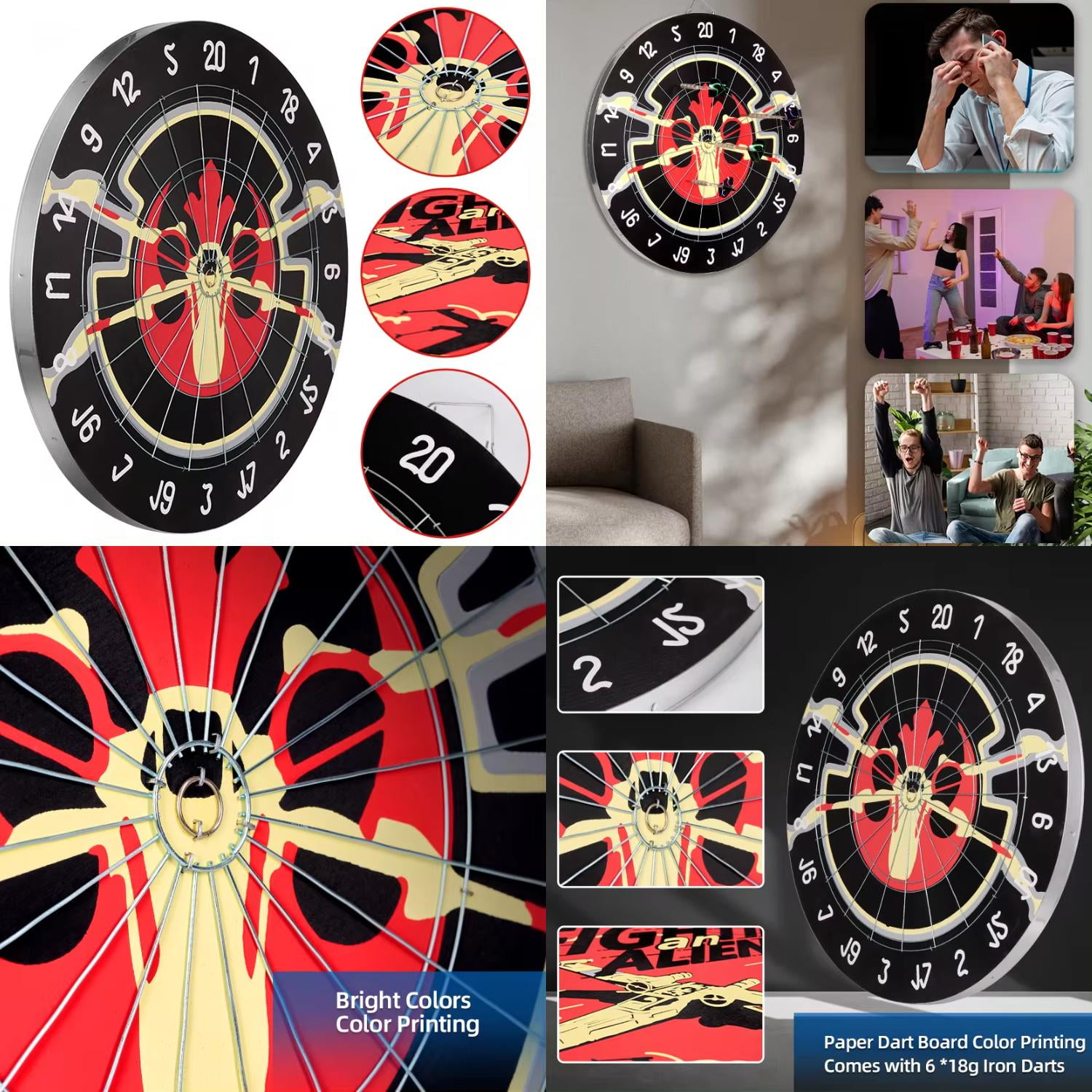 ZNGXYU Exquisite 18-Inch Dartboard Featuring Different Color Printing ...