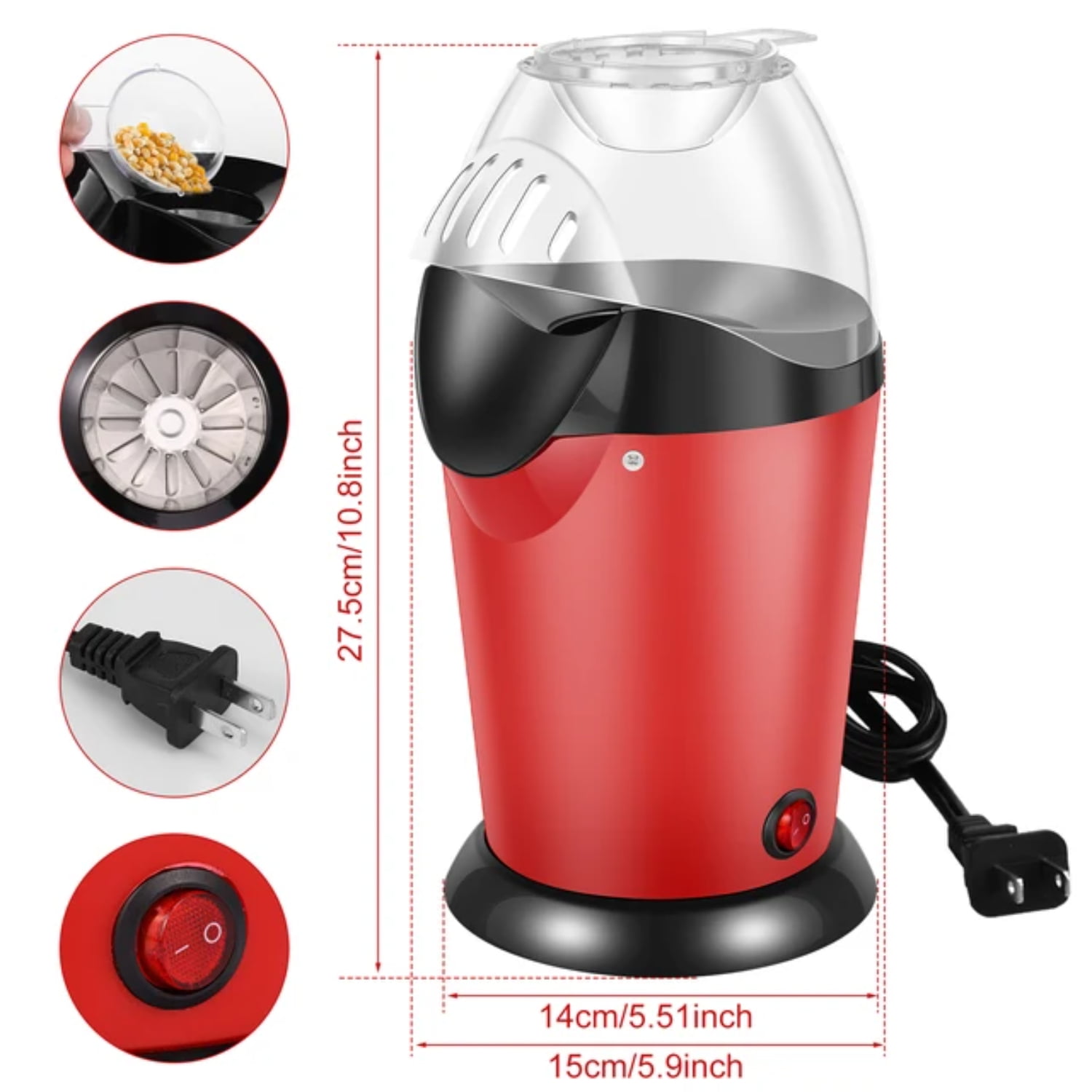ZNGXZB Convenient Mini Hot Air Popcorn Machine with 1200W Puffed Rice ...